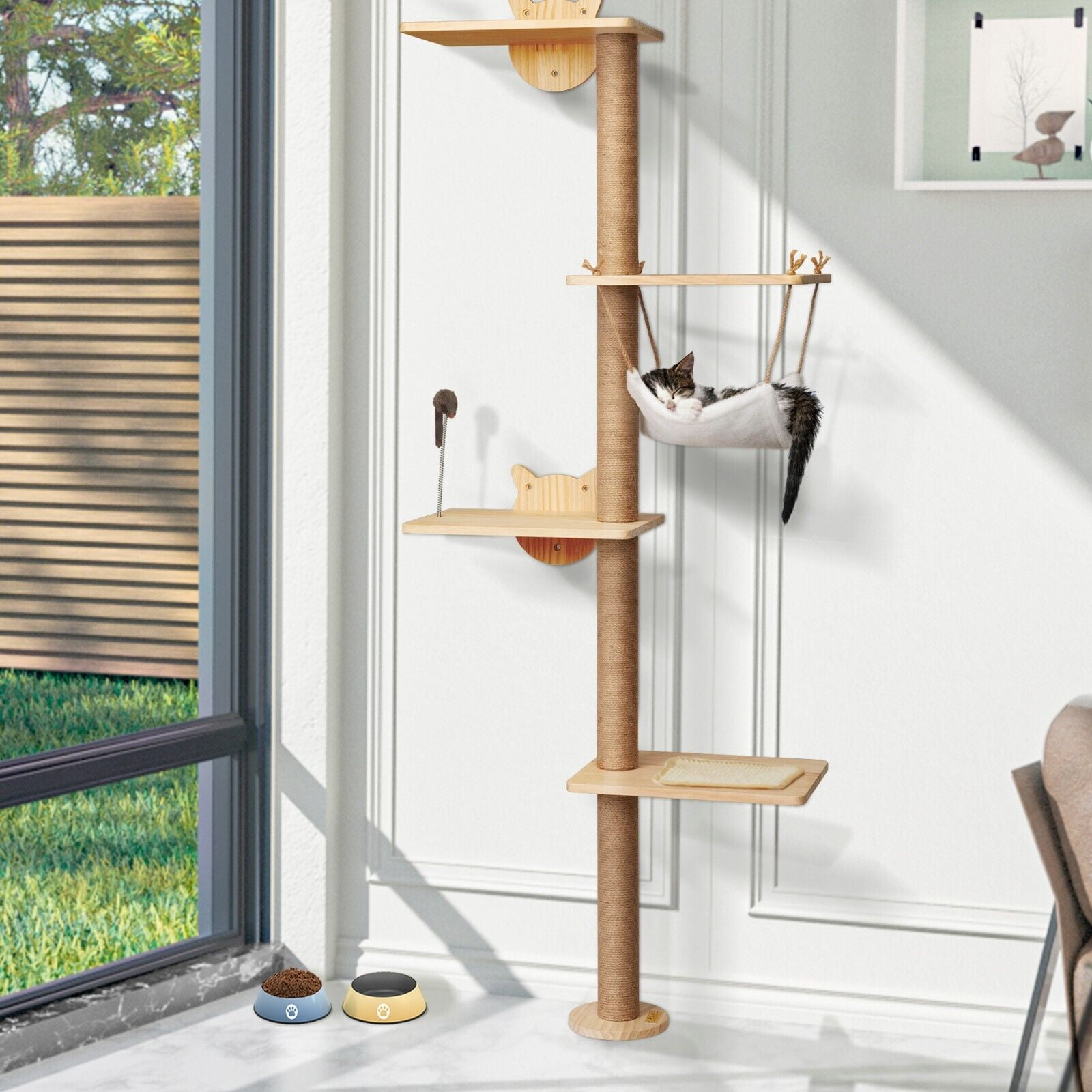 Wall Mounted Scratching Post 4-Tier Cat Climbing Tower Cat Perch ...