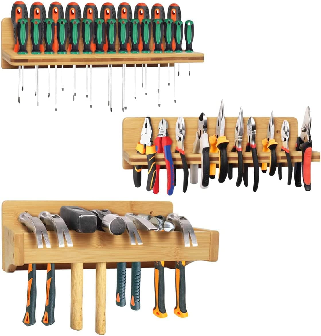 Wall Mounted Screwdriver Rack, Bamboo Pliers Holder Hammer Wall Rack ...