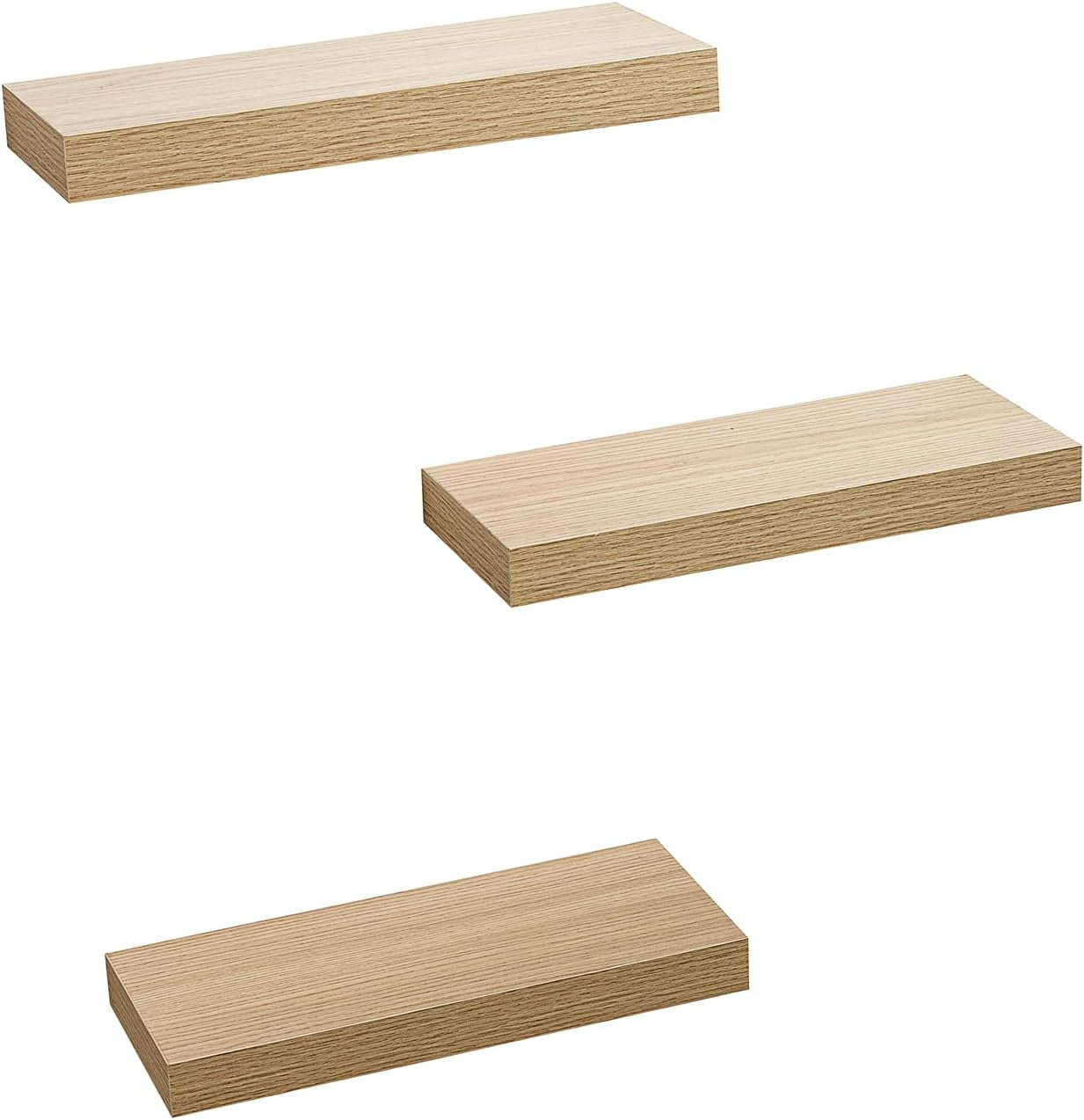 Wall Mounted Set Of 3 Rustic Wooden Ledge Shelves Decorative For ...