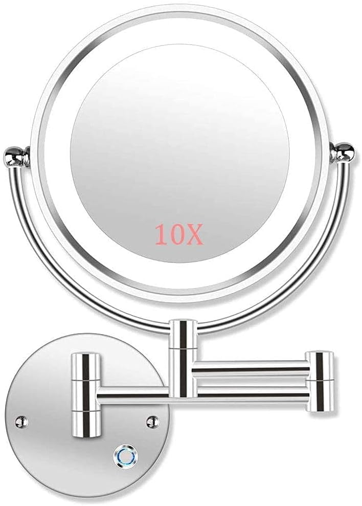 Wall Mounted Shaving Mirror 10X Magnification Double Sided Folding LED ...