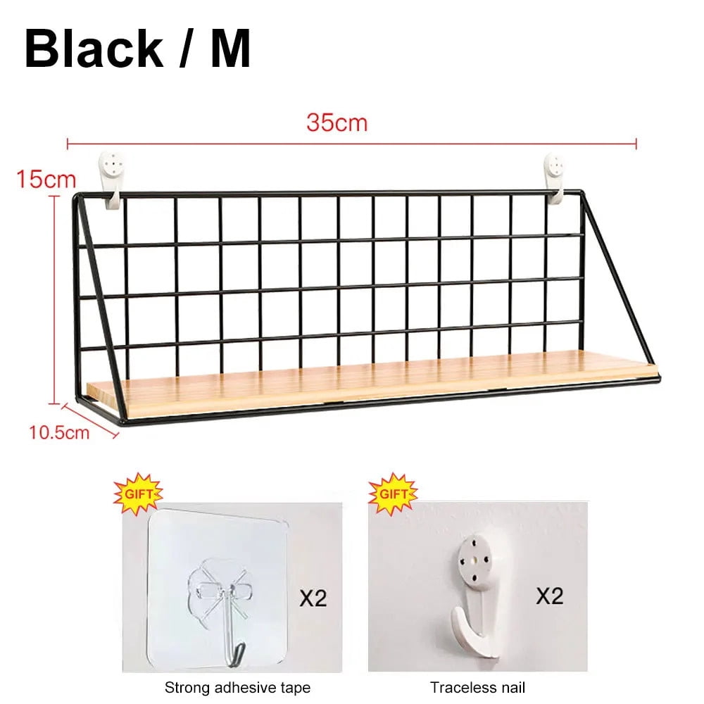 Wall Mounted Shelves Without Drilling Wood Hanging Shelf For Living ...