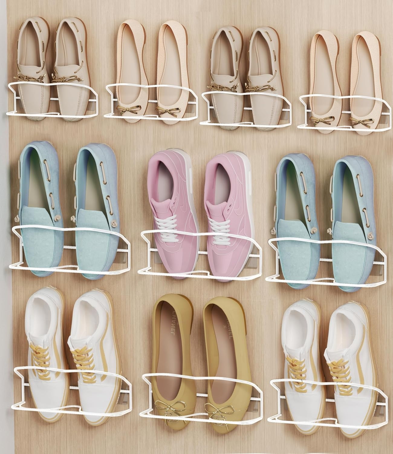 Wall Mounted Shoe Rack 10 Pack, with Sticky Hanging Strips, Metal Wall ...