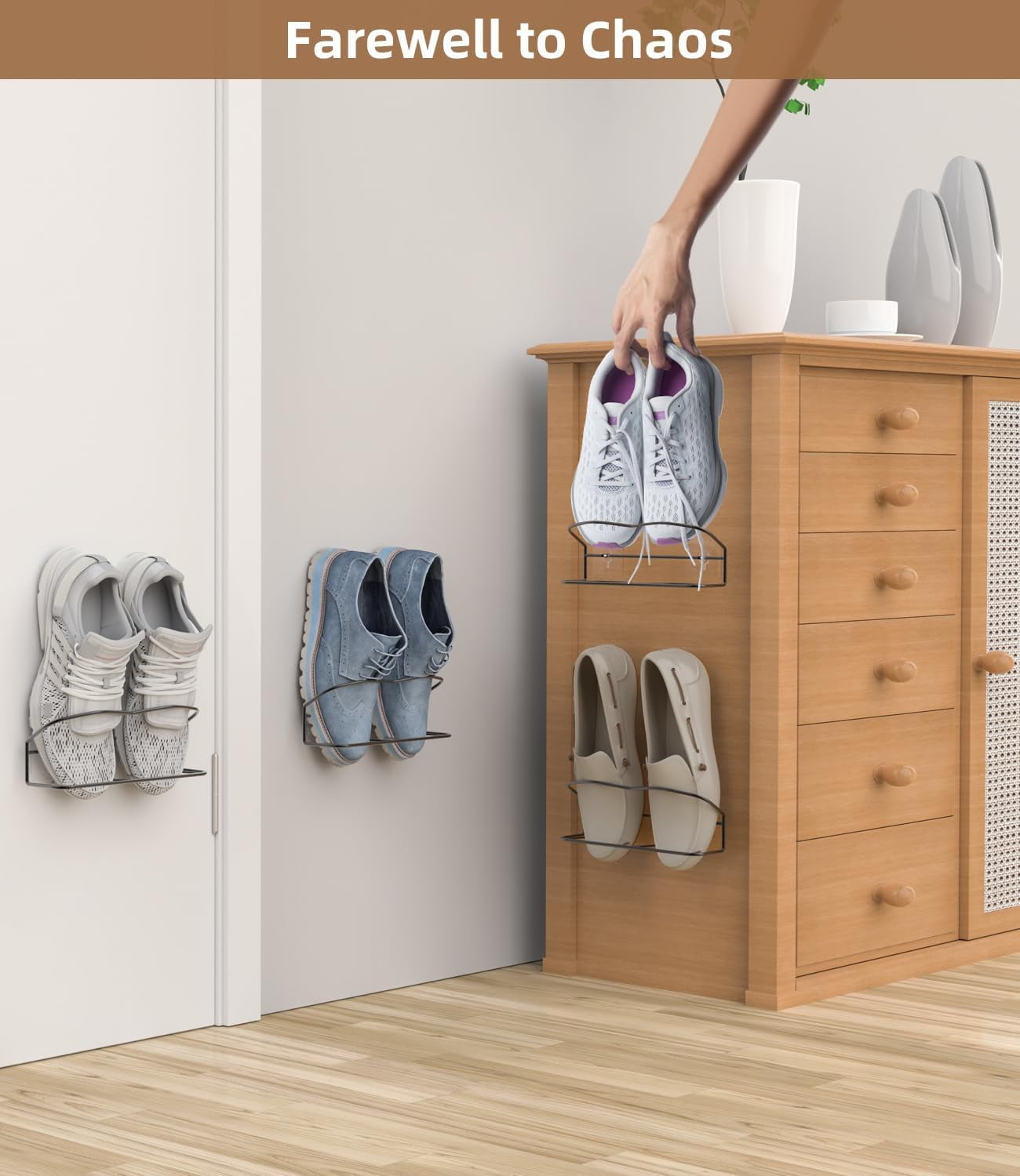 Wall Mounted Shoe Rack 10Pack, Metal Storage with Sticky Strips for ...