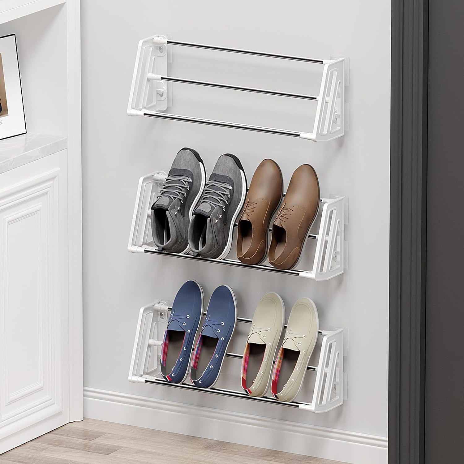 Wall Mounted Shoe Rack, 3 Pack Wall Shoe Rack Holds 6 Pairs of Shoes ...