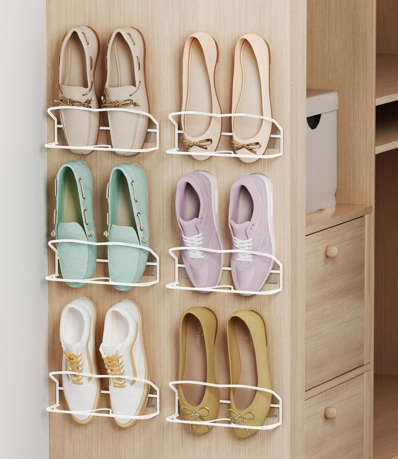 Wall Mounted Shoe Rack 6 Pack, with Sticky Hanging Strips, Metal Wall ...