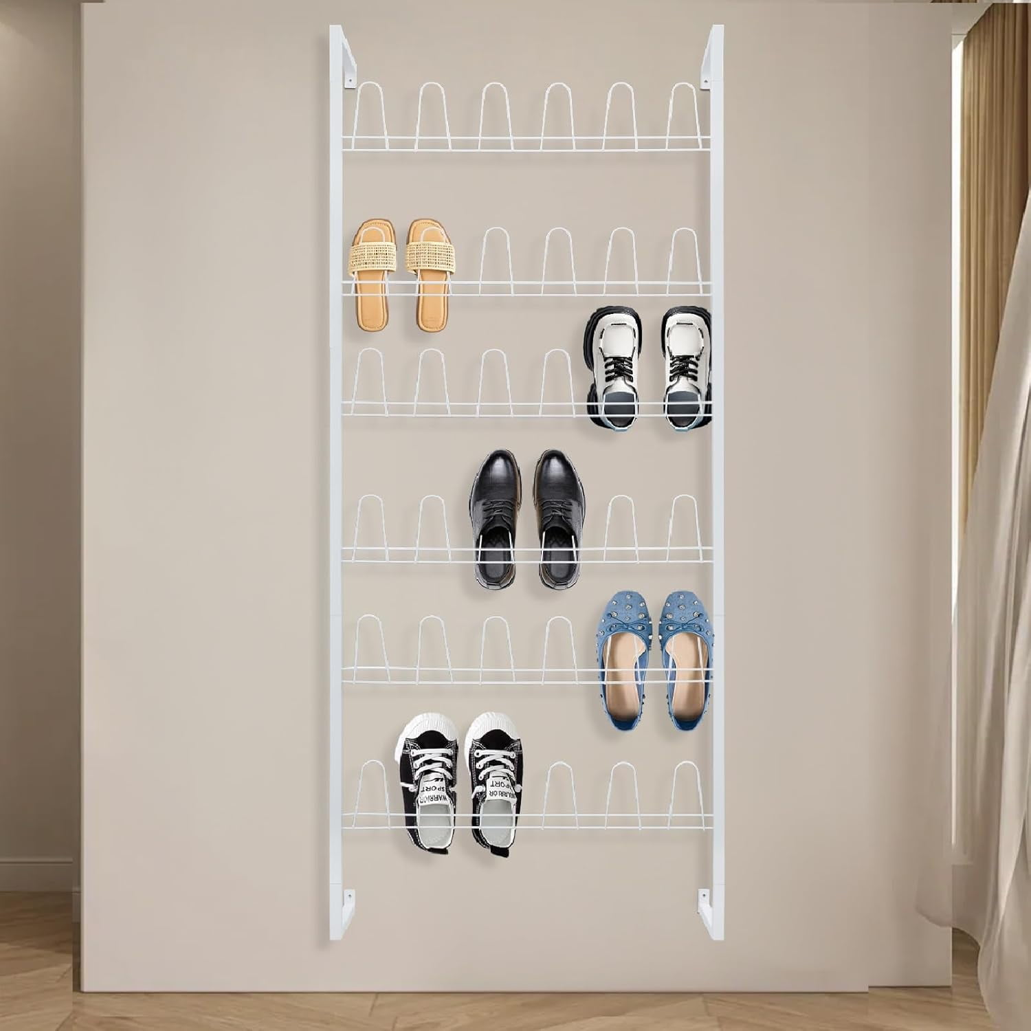 Wall Mounted Shoe Rack White Metal Shoe Organizer for Entryway, Wall ...