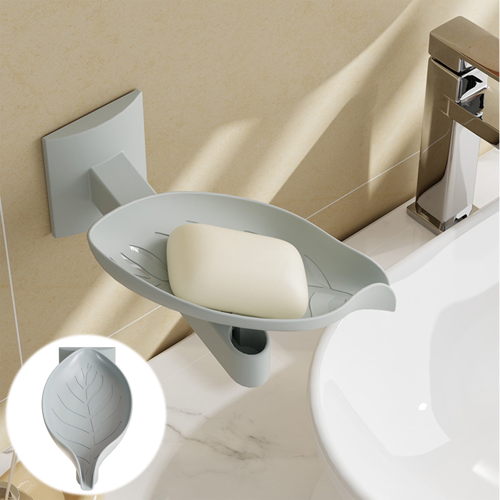 Wall Mounted Soap Holder, Self Draining Leaf Shaped Soap Box, Rotatable ...