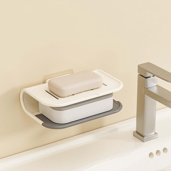 Wall Mounted Soap Holder with Sponge Storage, Drainage Soap Dish for ...