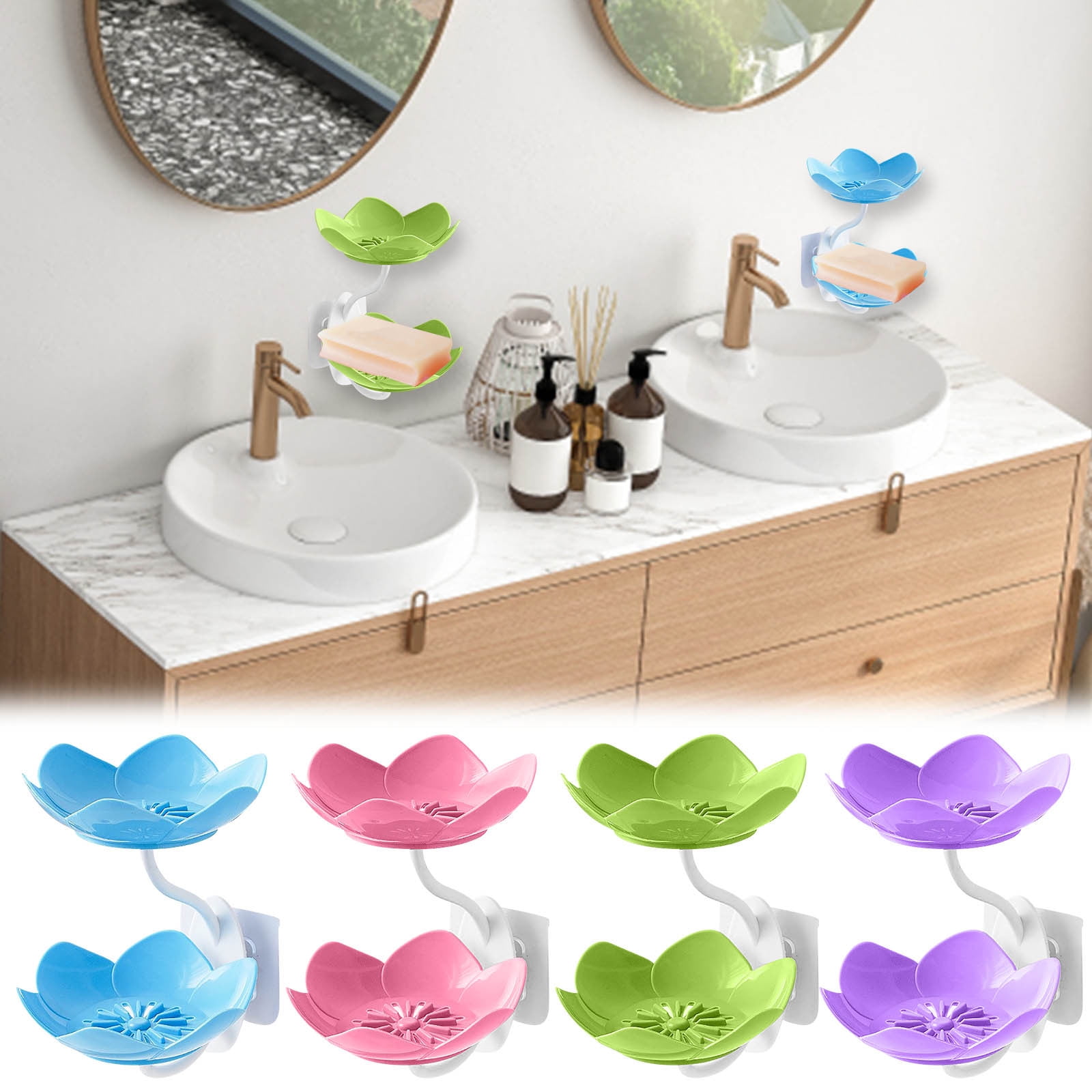 Wall-Mounted Soap Shelves, Draining Bathroom Organizer, Double Tier ...