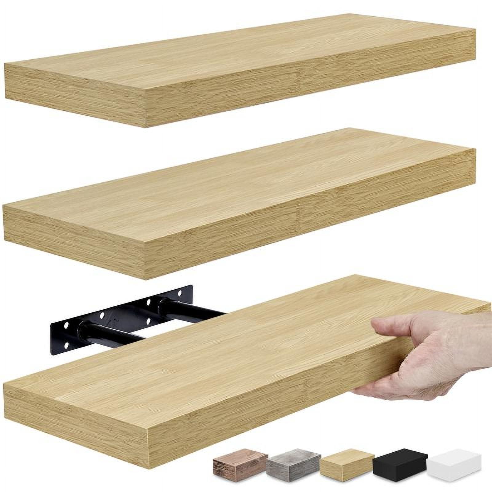 Wall Mounted Sorbus Floating Shelves for Bathroom with 3 Hanging Wooden ...