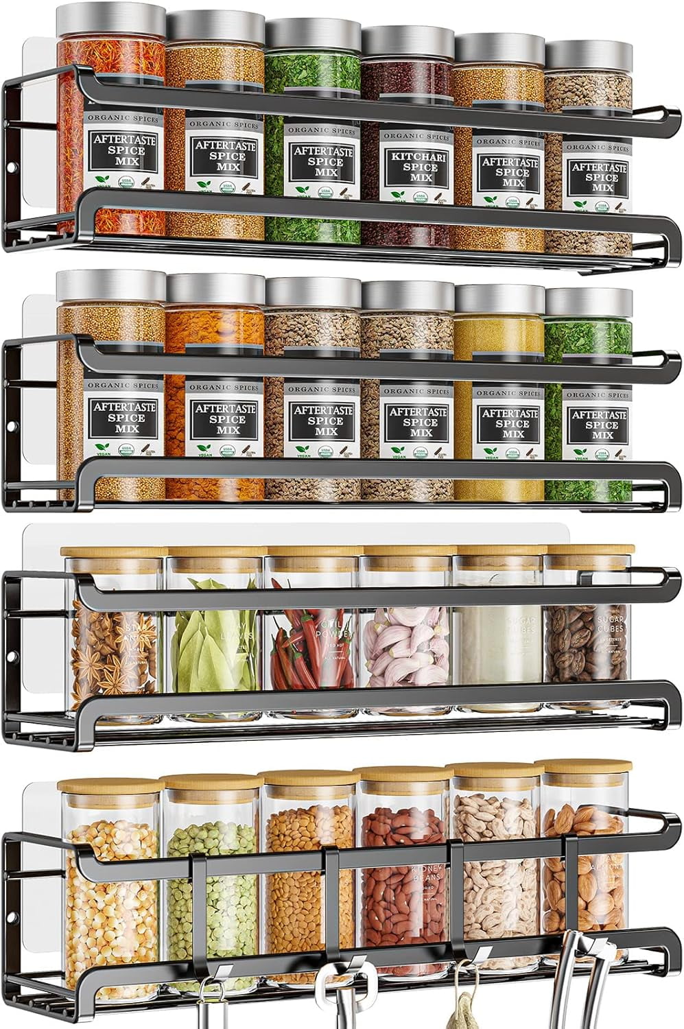 Wall Mounted Spice Rack 4 Pack, Space Saving Spice Organizer for Spice ...