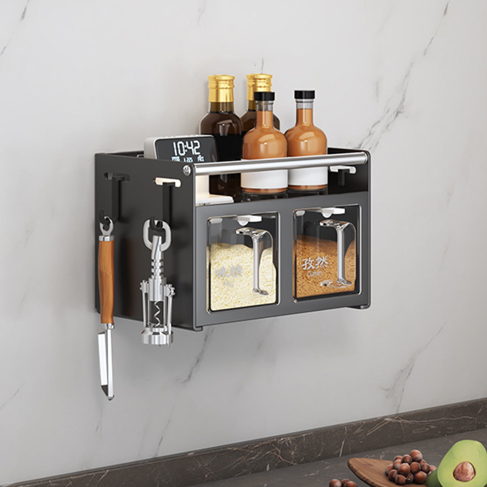 Wall Mounted Spice Rack Organizer, Stainless Steel Black Spice Box Set ...