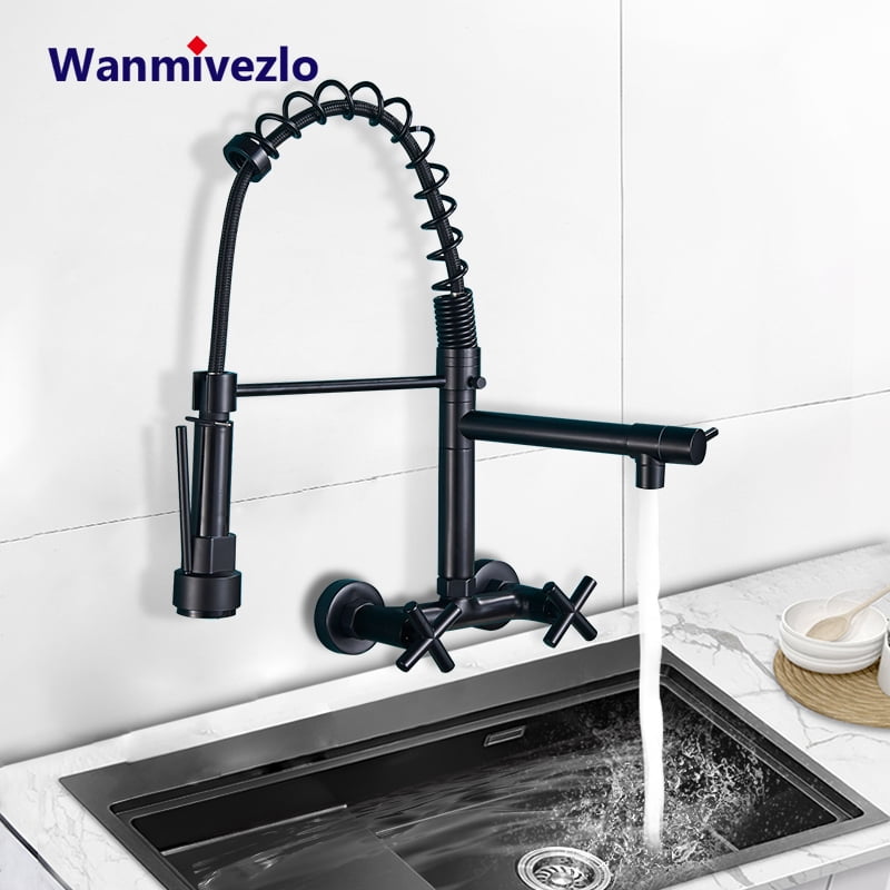 Wall Mounted Spring Kitchen Faucet Handheld Spout Hot Cold Water ...