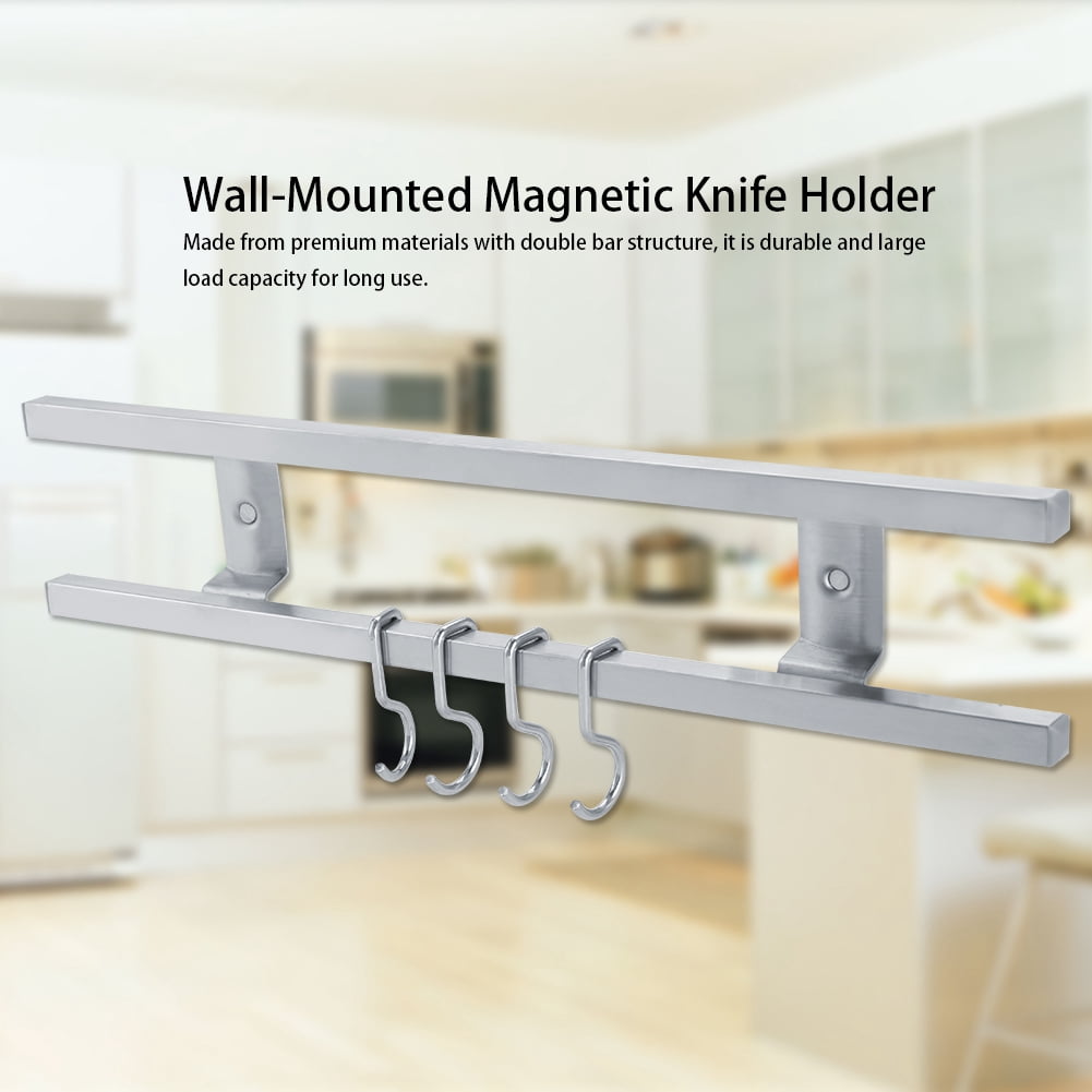 Wall Mounted Stainless Steel Magnetic Knife Holder Double Bar Kitchen ...