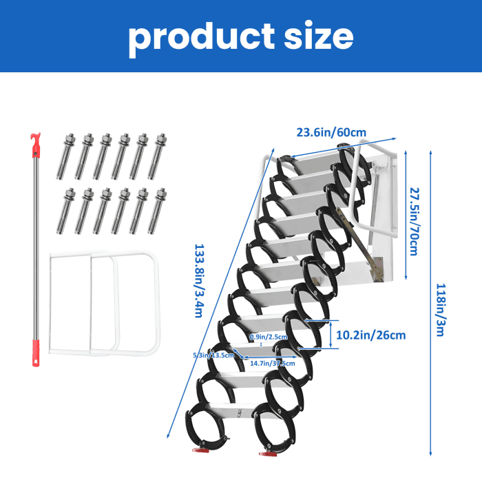 Wall Mounted Stair Drop Down System 12-Step Folding Wall Mounted Ladder ...