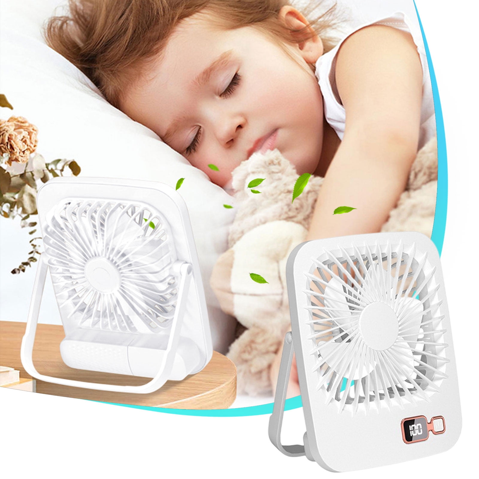 Wall-Mounted or Standing Portable Fan USB Rechargeable 5 Speeds 1500mAh Battery 180° 3D Airflow ...