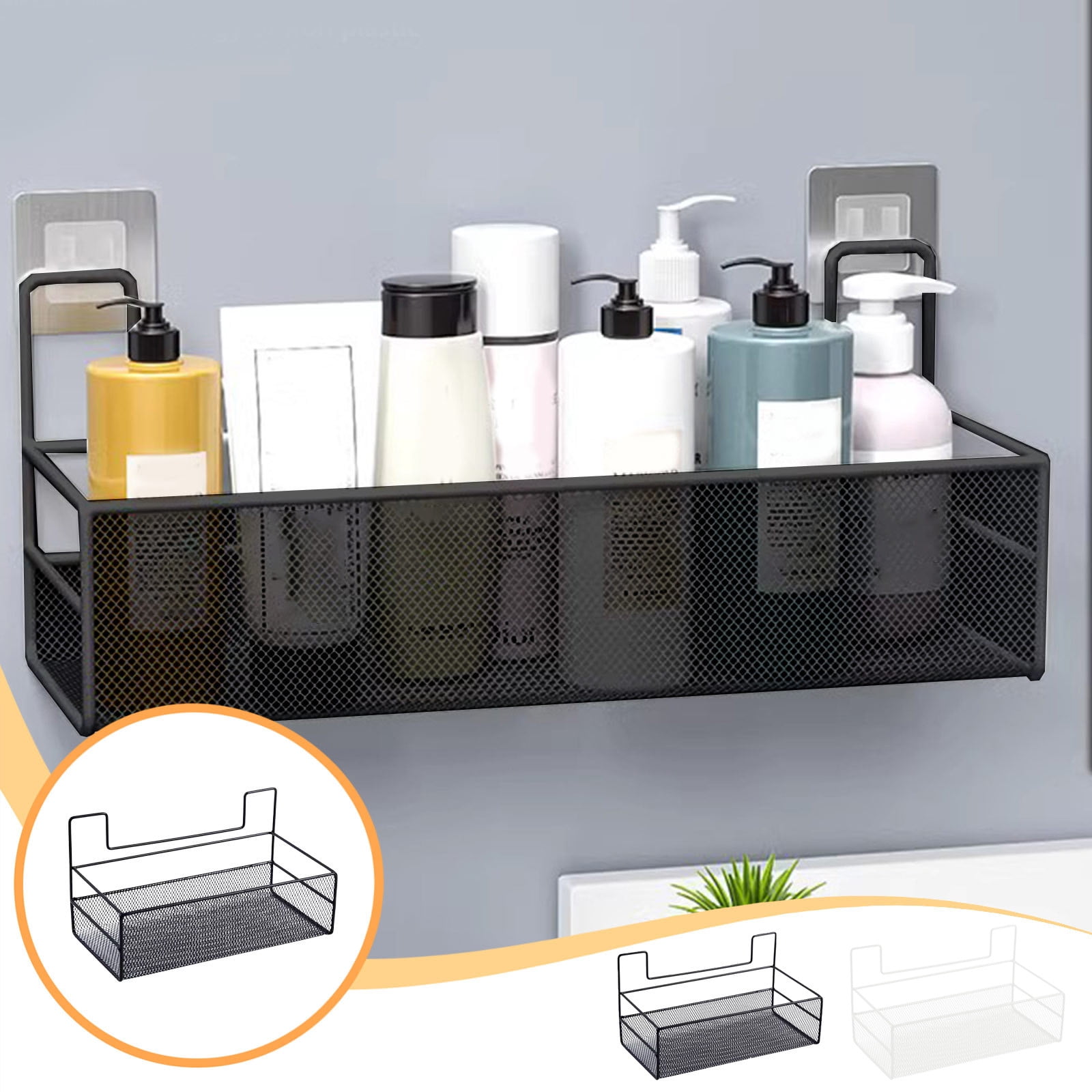 Wall Mounted Storage Basket - Metal Bathroom Shelf & Kitchen Spice Rack ...