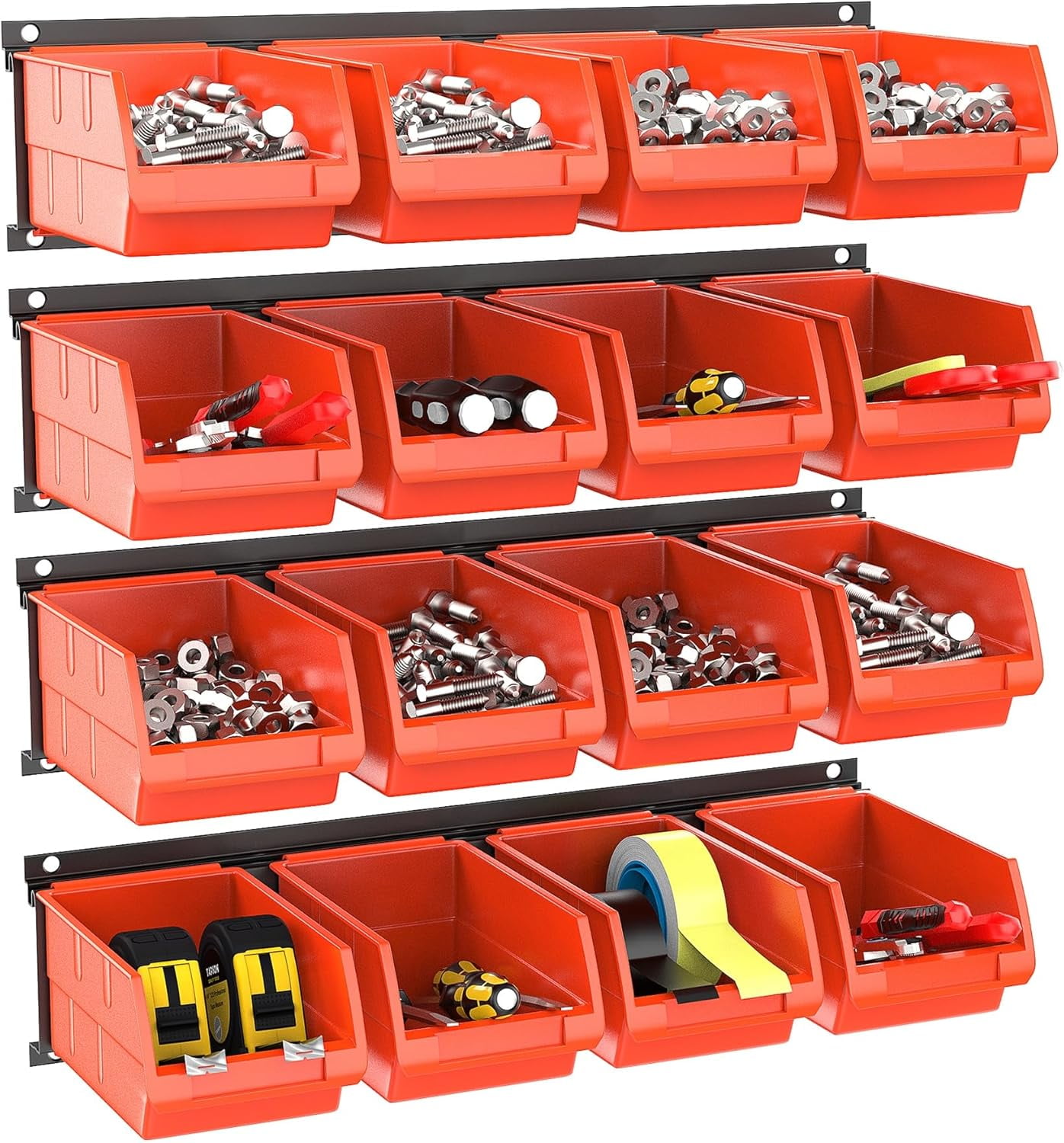 Wall Mounted Storage Bins, 16 Plastic Bins for Tools Organization in ...