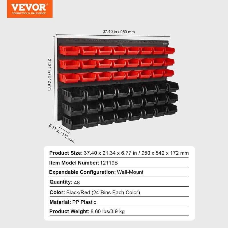 Wall Mounted Storage Bins, 30-Bin Parts Rack Organizer Garage Plastic ...