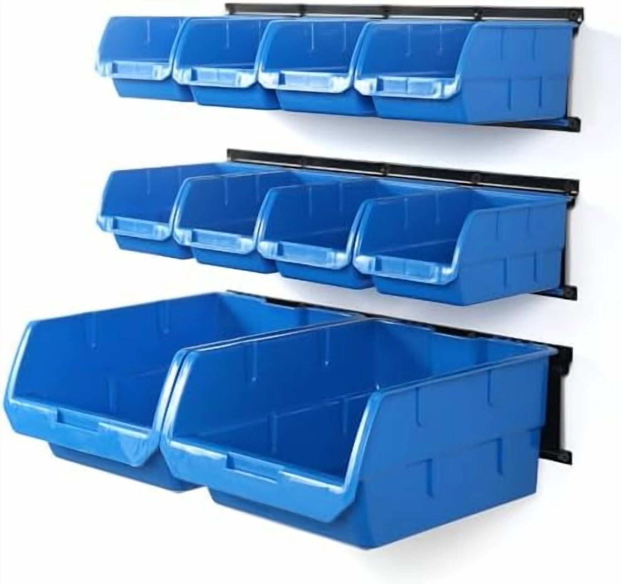 Wall Mounted Storage Bins, Wall Storage Bins Parts Rack 10 Bins&3 Rails ...