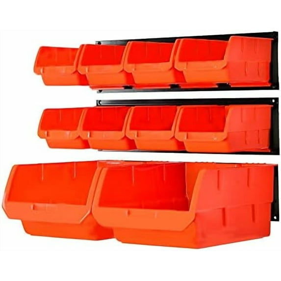 Wall Mounted Storage Bins, Wall Storage Bins Parts Rack 10 Bins&3 Rails ...