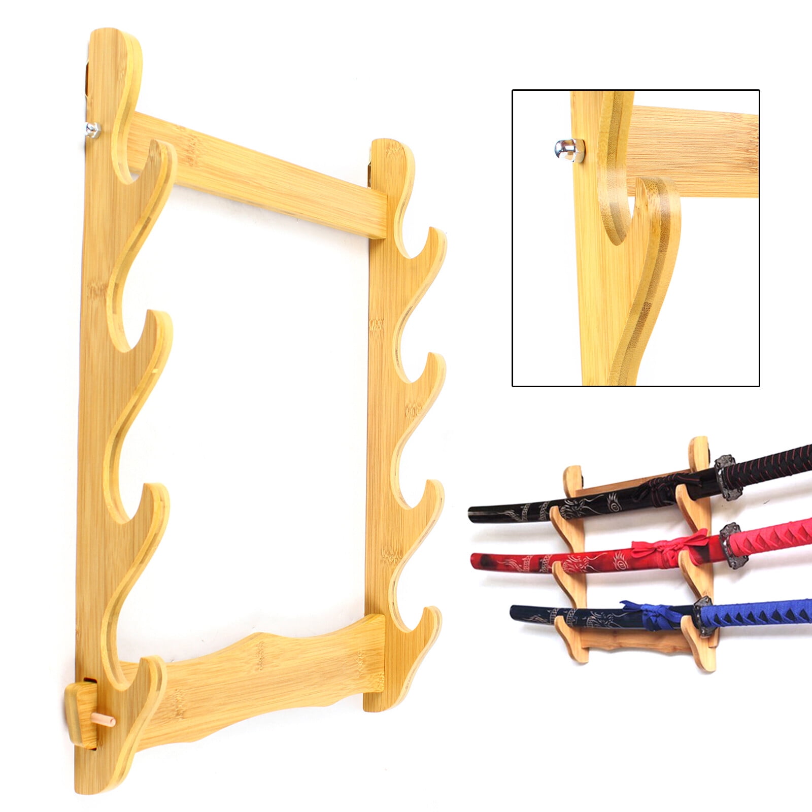 Wall Mounted Sword Storage Holder, 4 Tiers Wooden Display Stand for ...