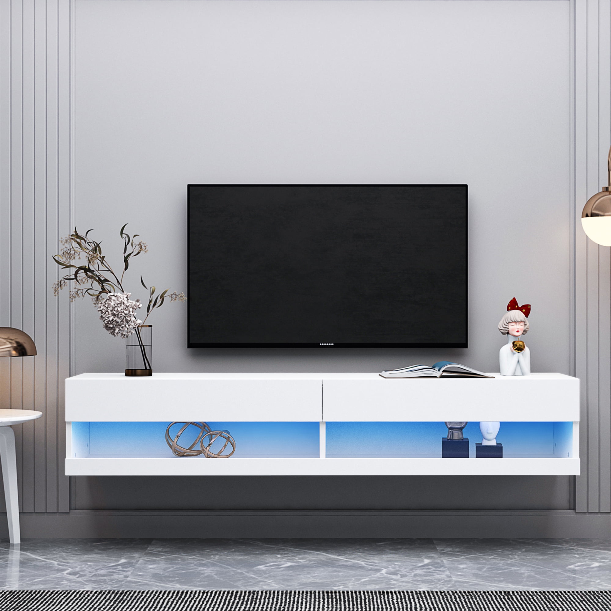 Wall Mounted TV Stand for 70" TV, TV Table with LED Lights, Hanging TV ...