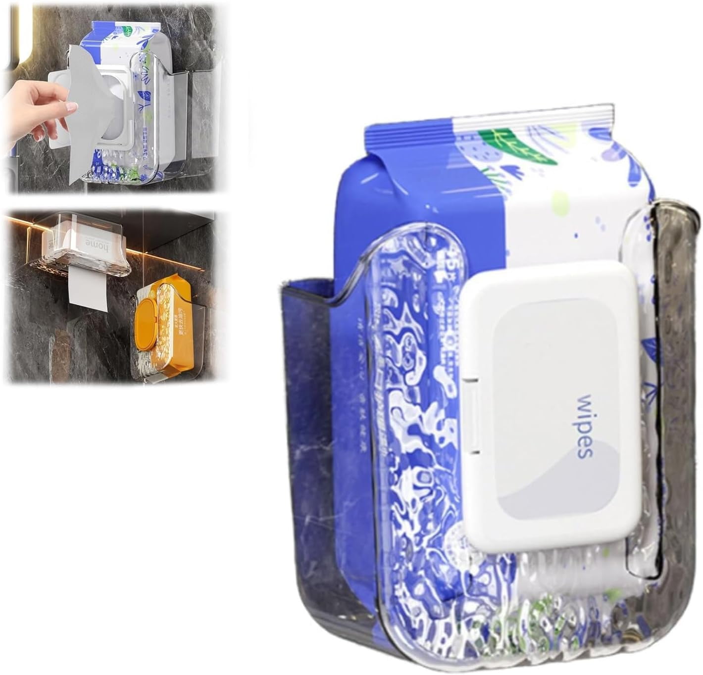 Wall Mounted Tissue Box, Kitchen Wipes Storage Box, No Punching Self ...