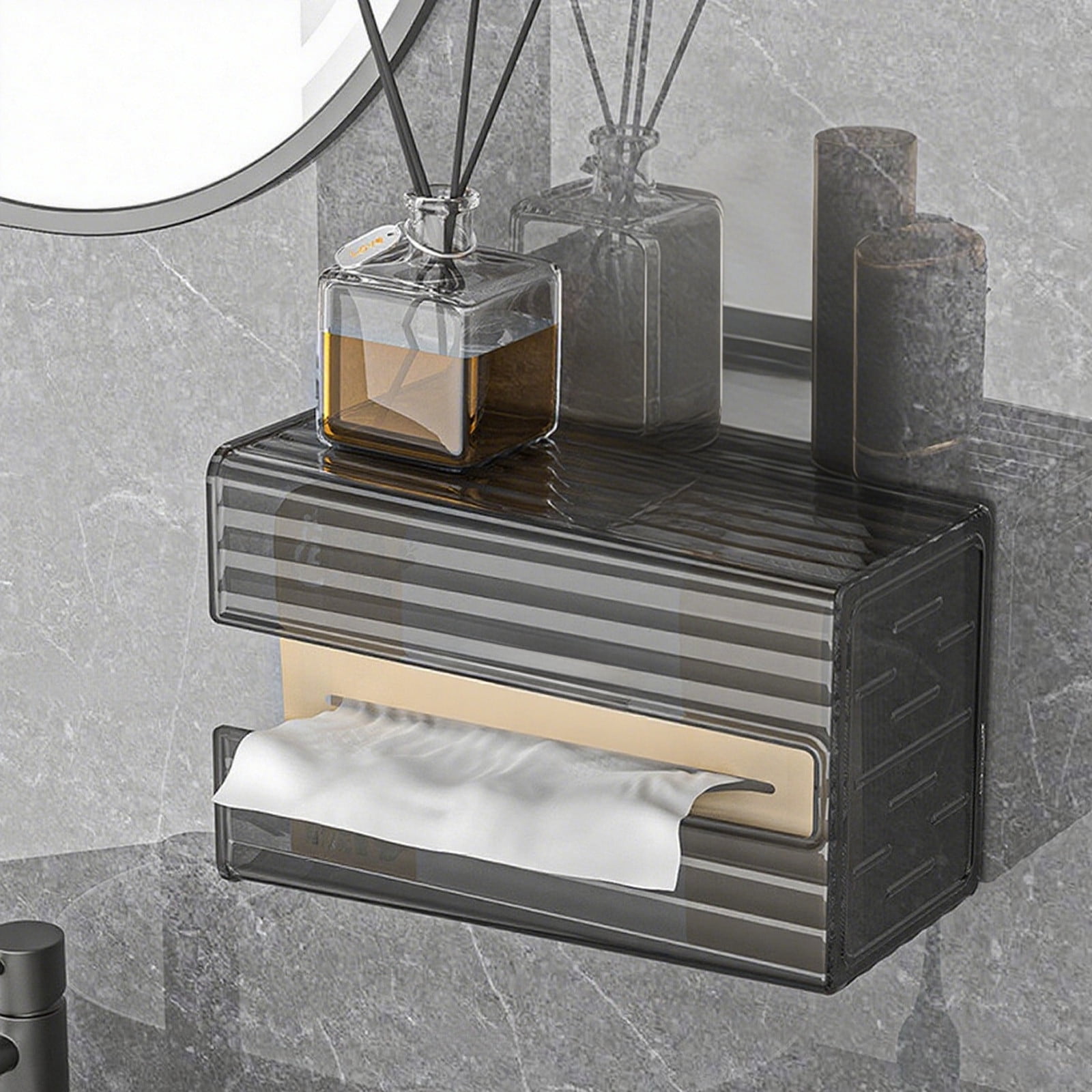 Wall Mounted Tissue with Adhesive No Drill Installation Transparent ...