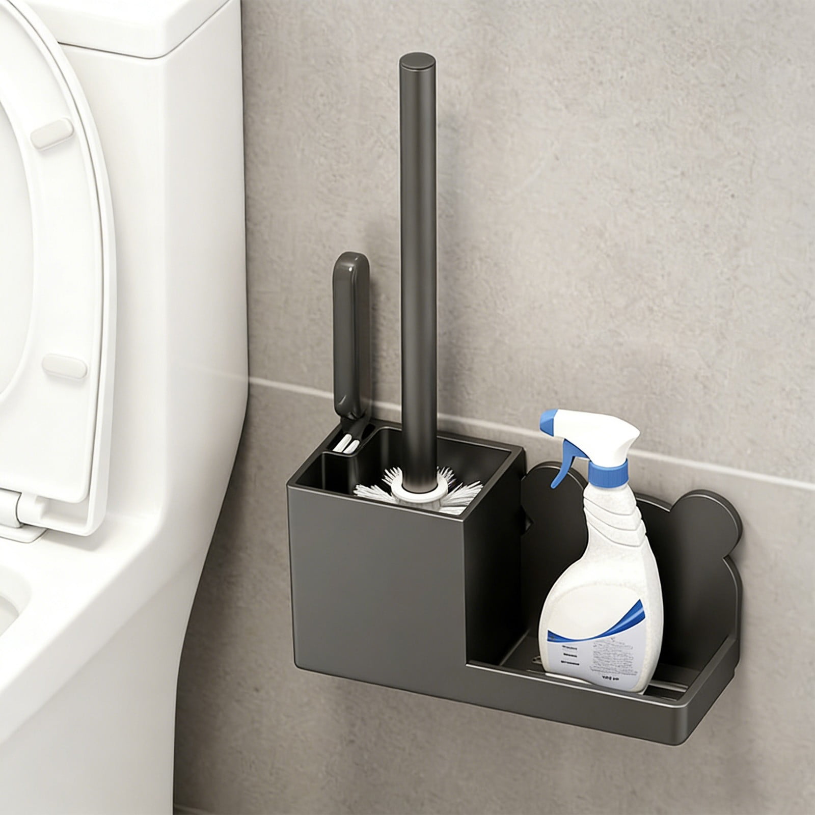 Wall Mounted Toilet Brush Holder with Storage Shelf,No Drill Bathroom ...