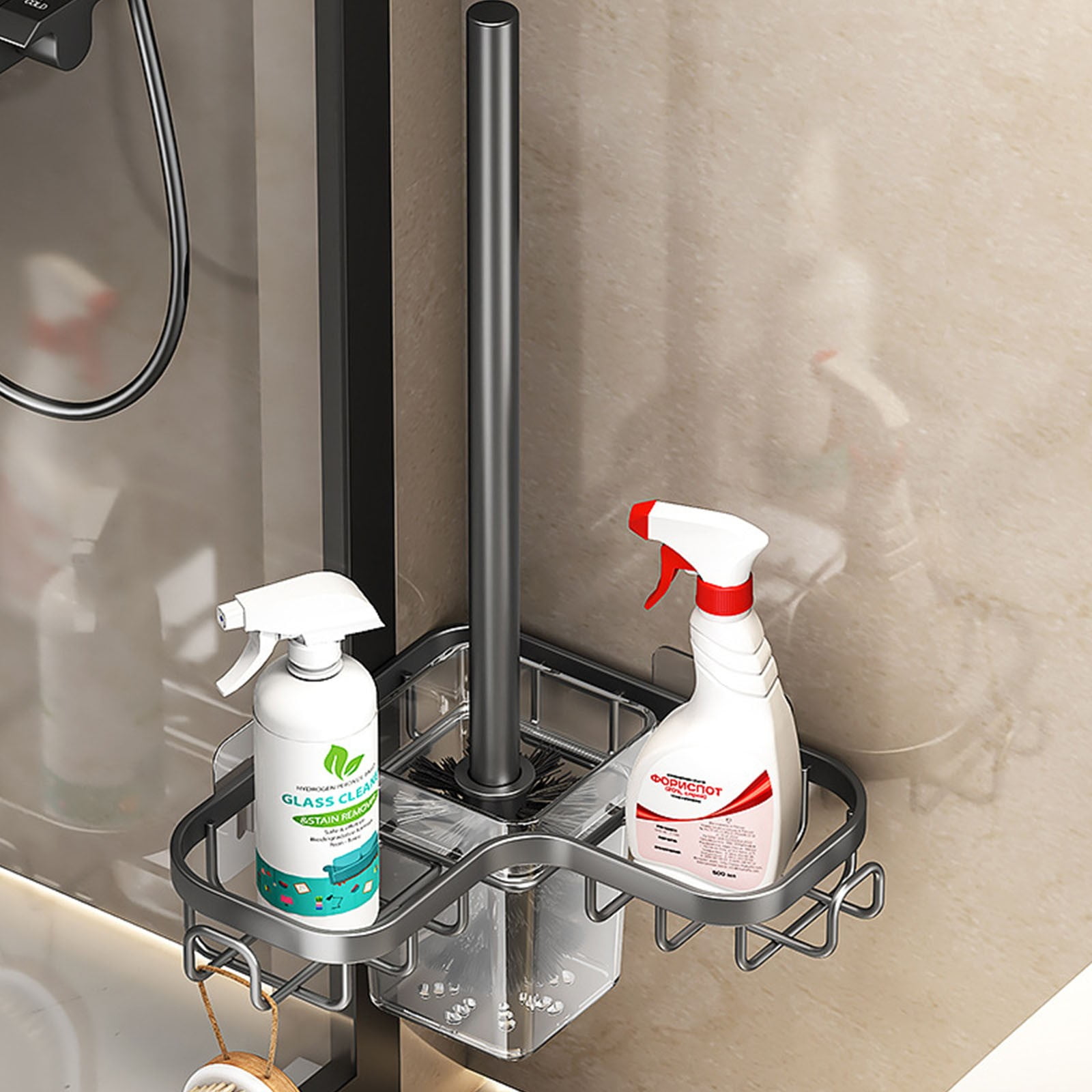 Wall Mounted Toilet Brush Storage Rack with Long Handle Brush,Stainless ...