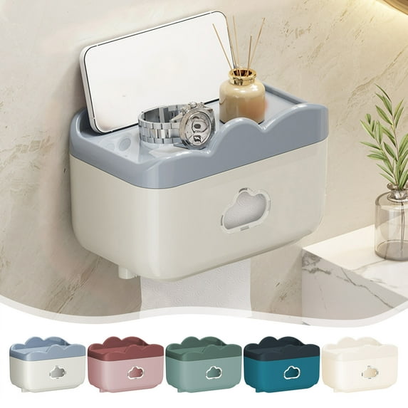 Wall-Mounted Toilet Paper Holder, No-Drill Tissue Box Dispenser, ABS ...