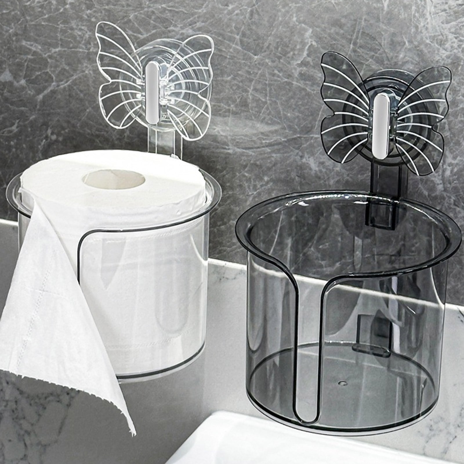Wall Mounted Toilet Paper Holder with Suction Cups - Plastic Bathroom ...