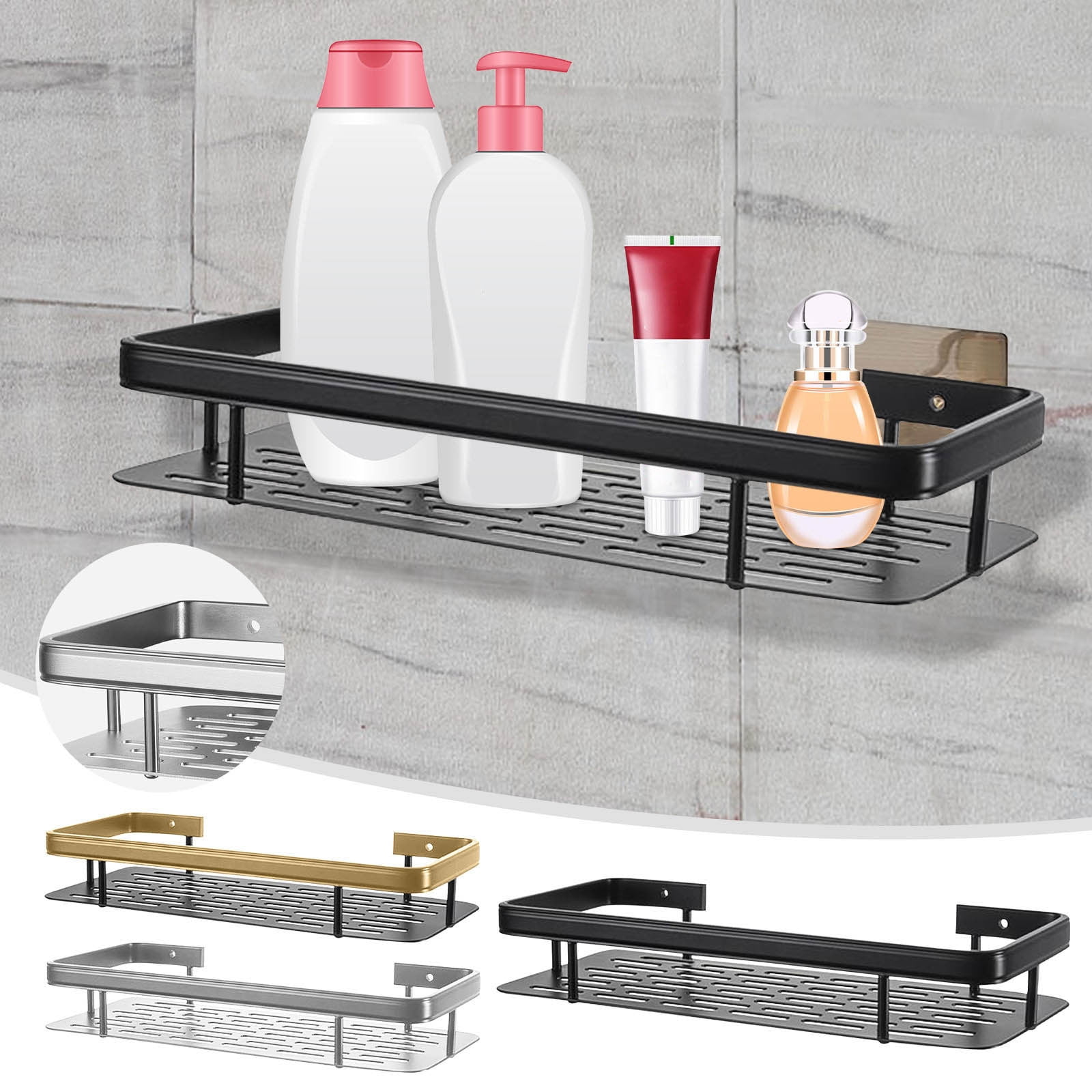 Wall Mounted Toiletries Rack Black Storage Shelf Adjustable Shelf ...