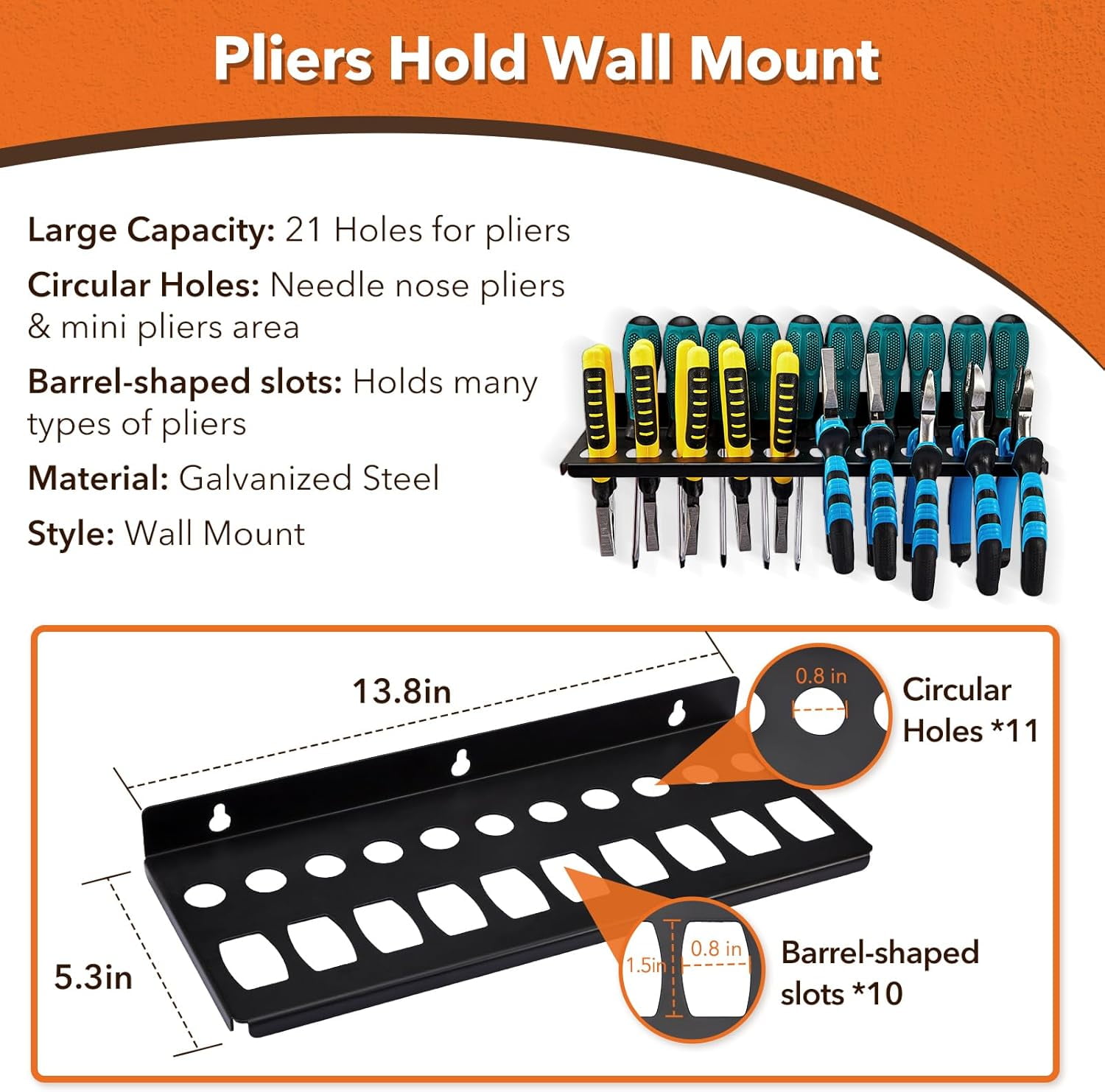 Wall-Mounted Tool Organizer Set – Heavy-Duty Galvanized Steel Screwdriver, Pliers, Hammer ...