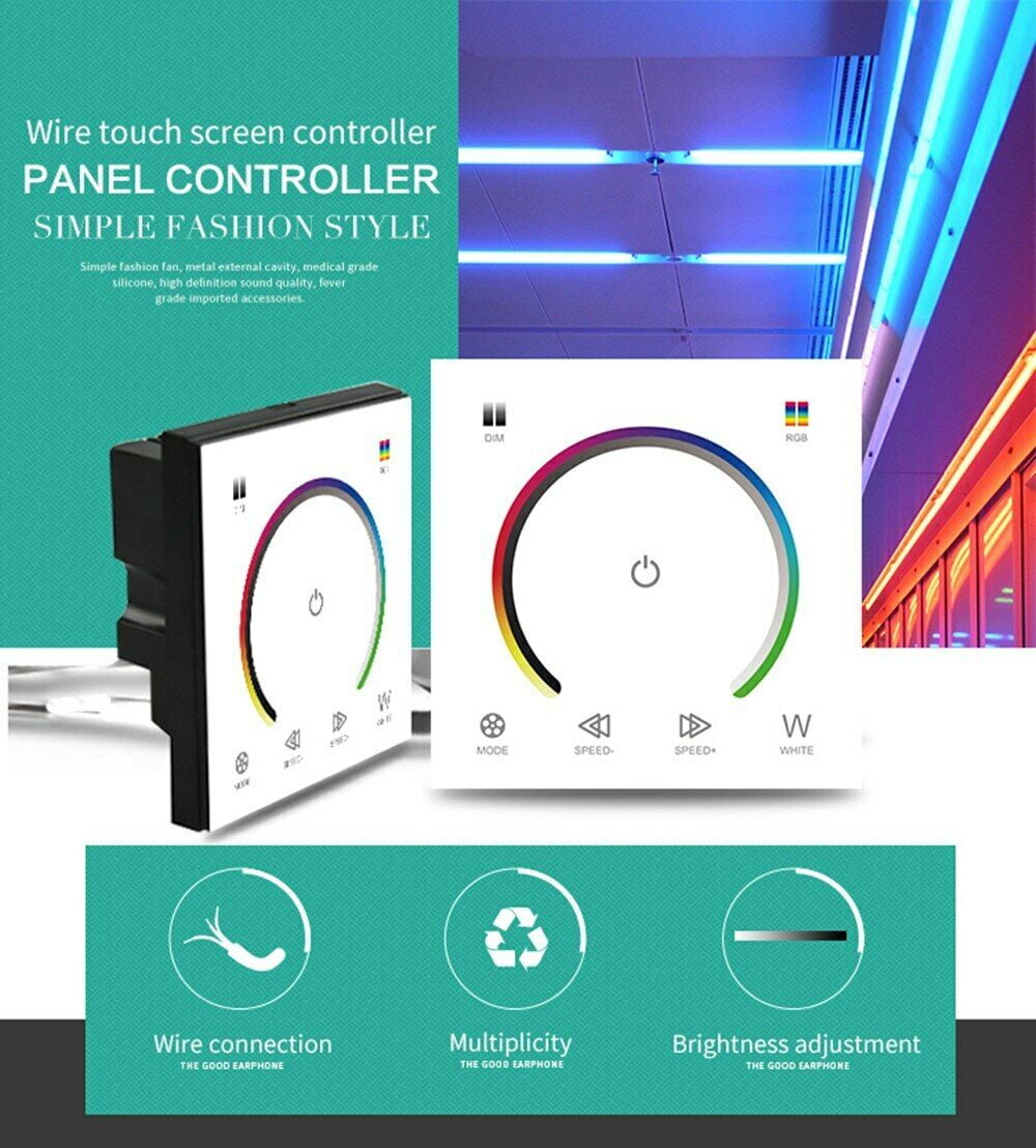 Wall-Mounted Touch Panel LED Controller Dimmer for RGB Strip Light DC ...