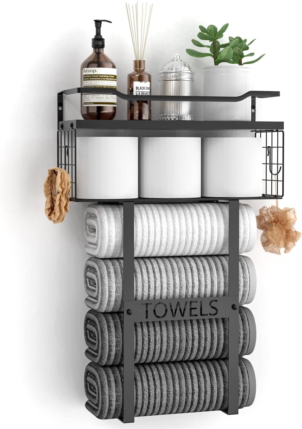 Wall Mounted Towel Rack for Bathroom - Bath Storage Holder Set Above ...