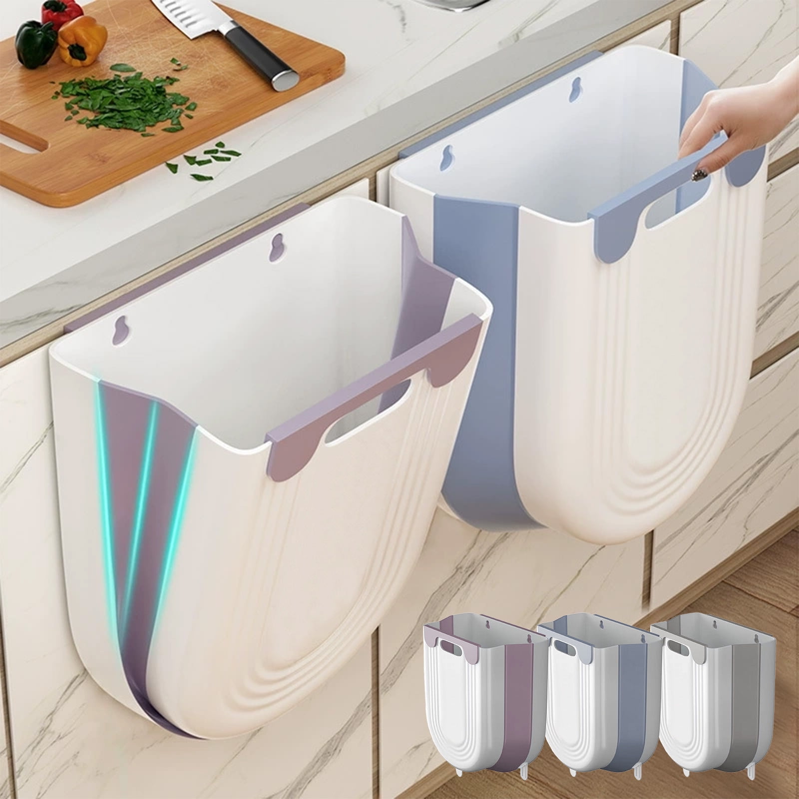 Wall Mounted Trash Can, Foldable Kitchen Bin, Hanging Plastic Storage ...