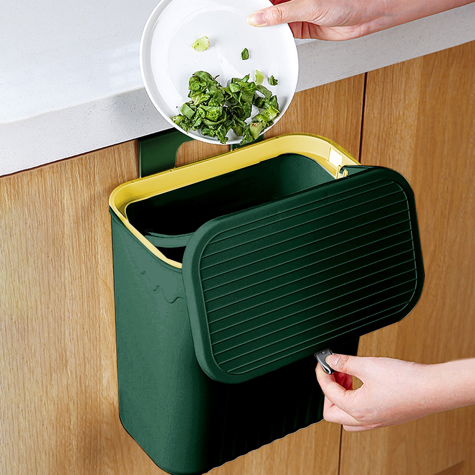 Wall-Mounted Trash Can with Lid, Large Plastic Kitchen & Bathroom Waste ...