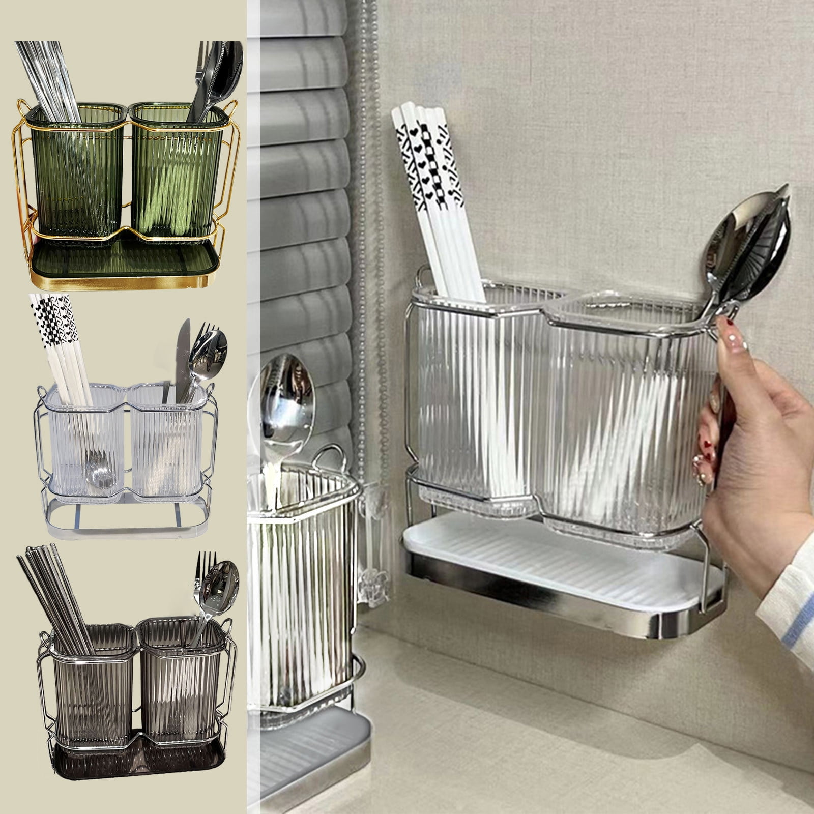 Wall-Mounted Utensil Holder Kitchen Spoon Storage Rack | Chopstick ...