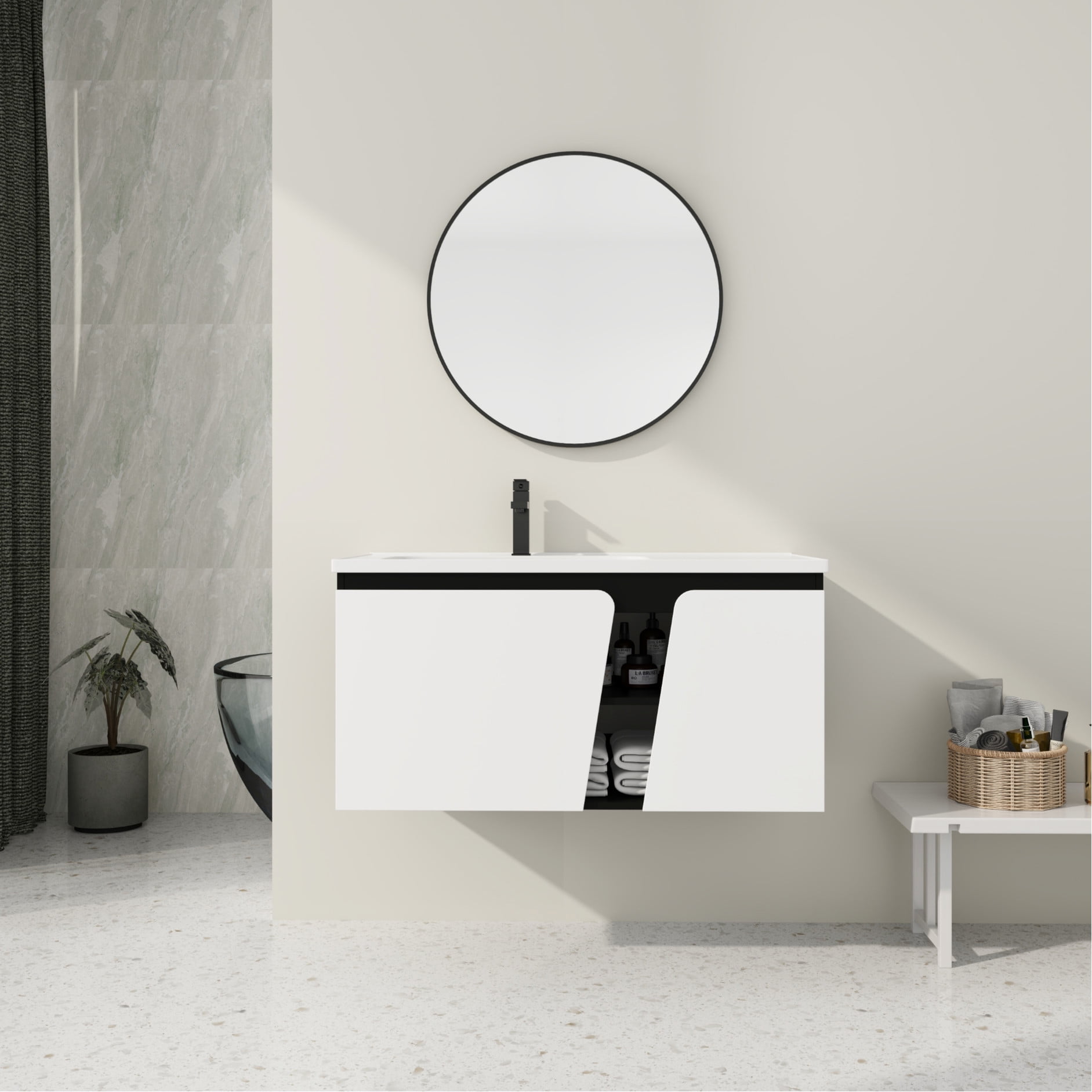 Wall-Mounted Vanity+Double Door Design"-"Bathroom Storage+Fashionable ...