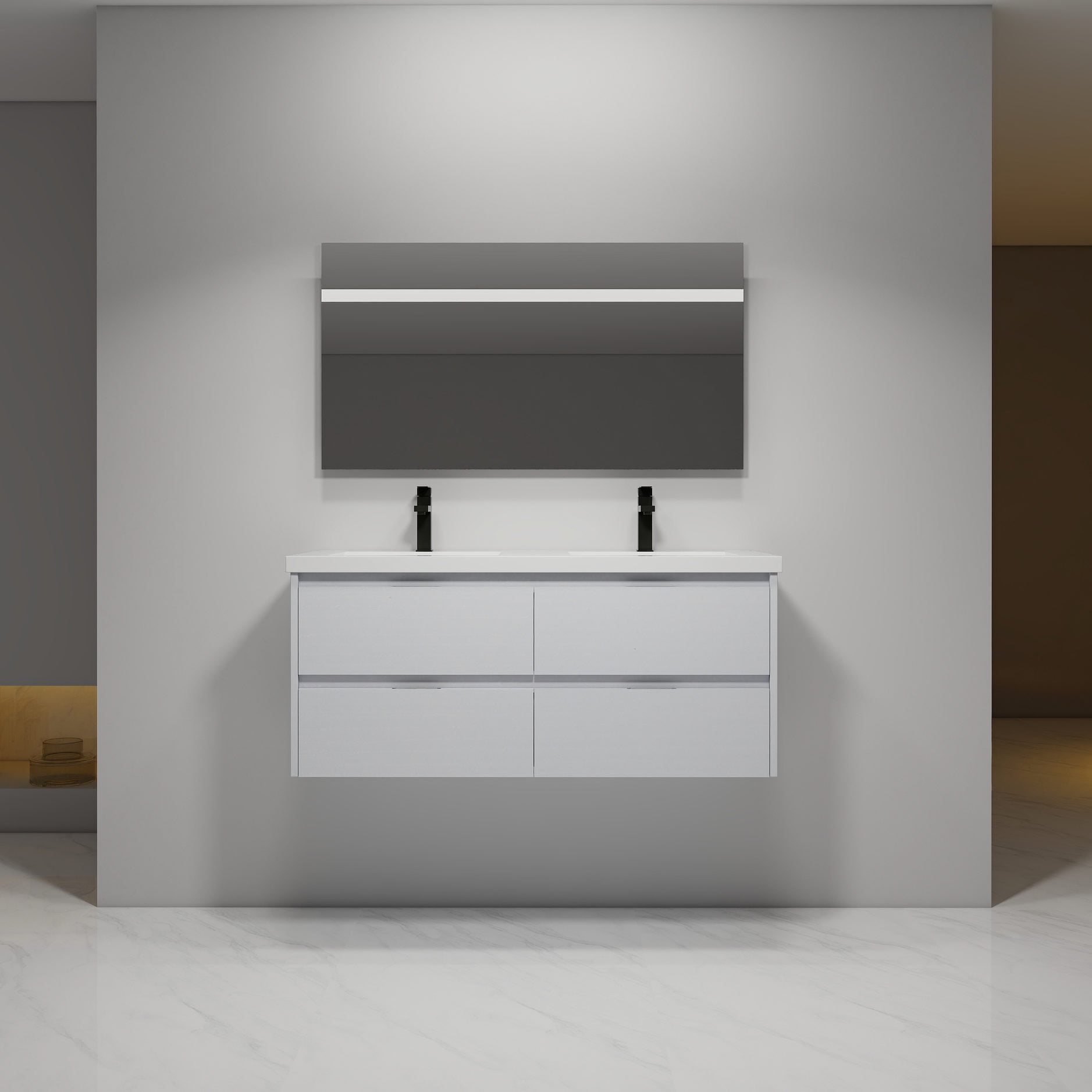 Wall-Mounted Vanity with Double Resin Sinks and Plywood Base | For ...