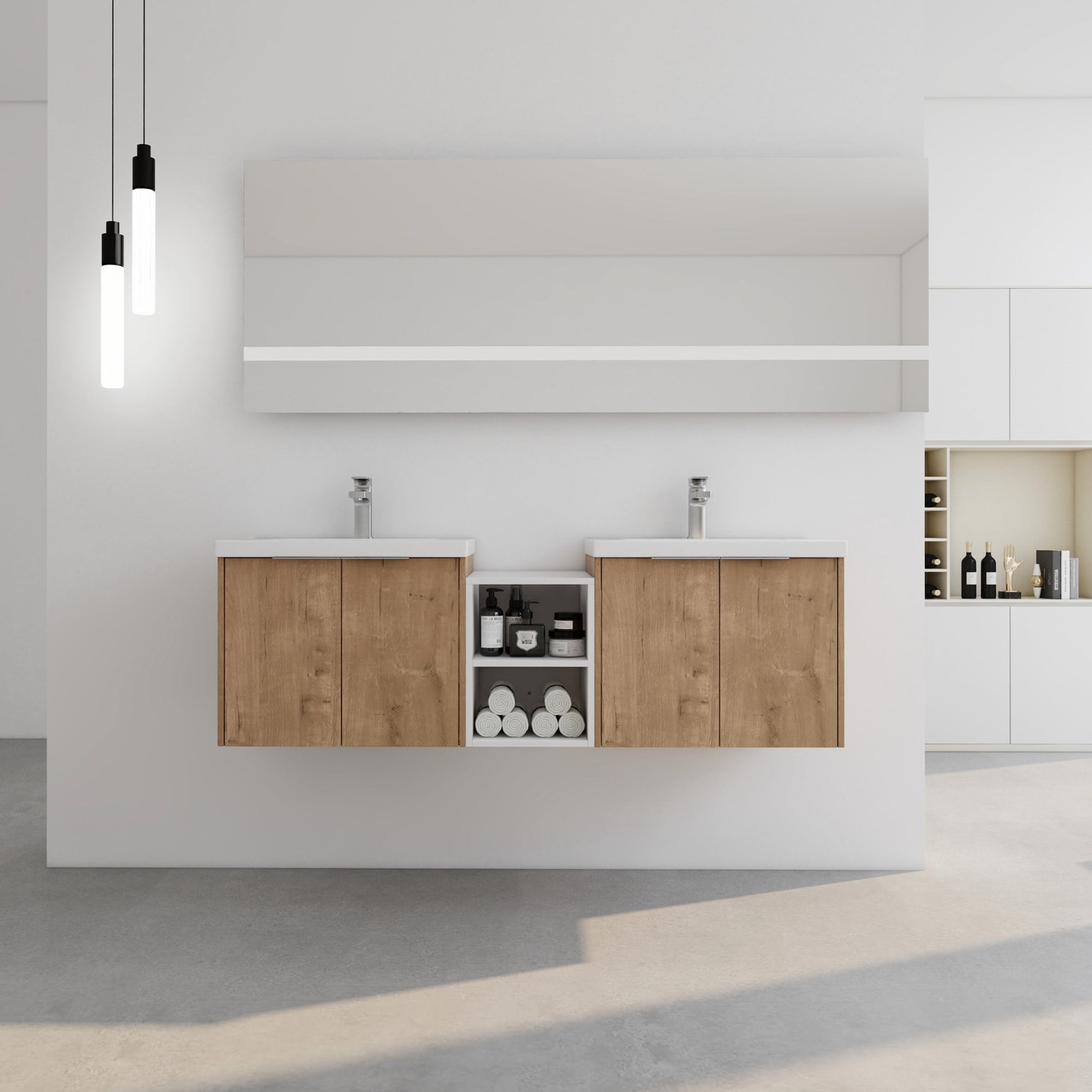 Wall Mounted Vanity Set with 60 Inch Width | Double Door Storage and ...