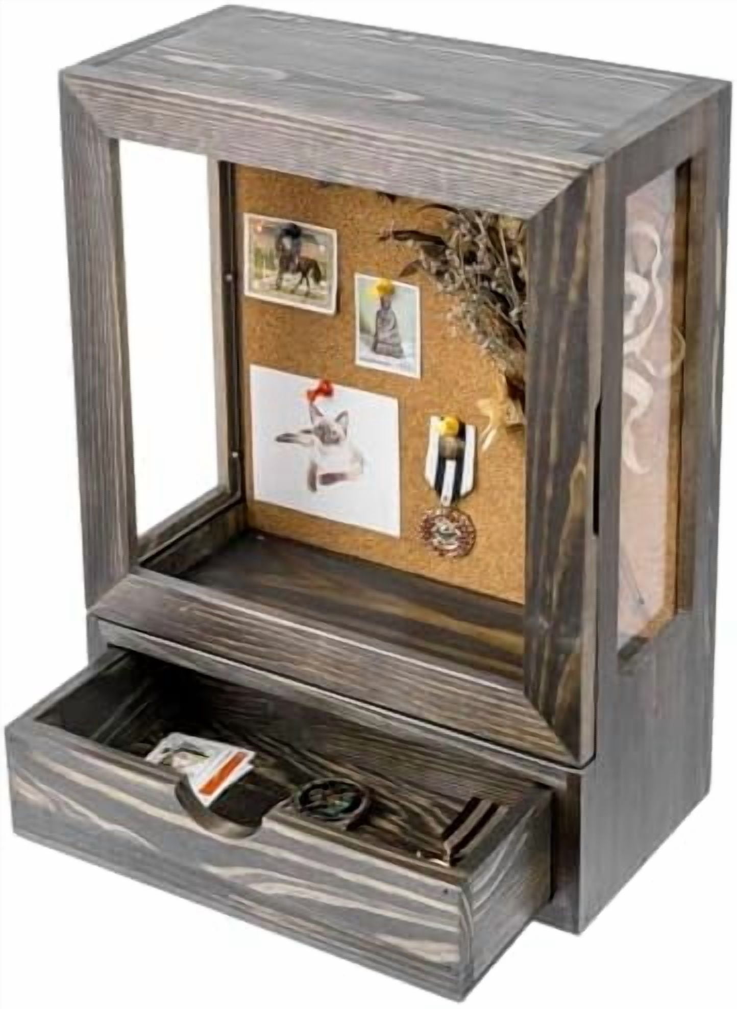 Wall Mounted Vintage Gray Solid Wood Deep Shadow Box with Cork Back ...