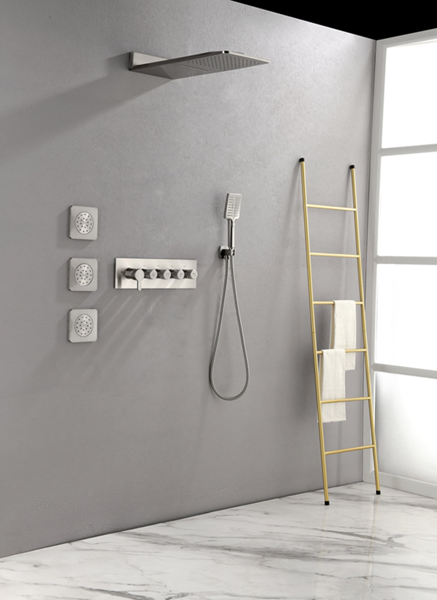 Wall Mounted Waterfall Rain Shower System, 3-Function Shower Combo Set ...