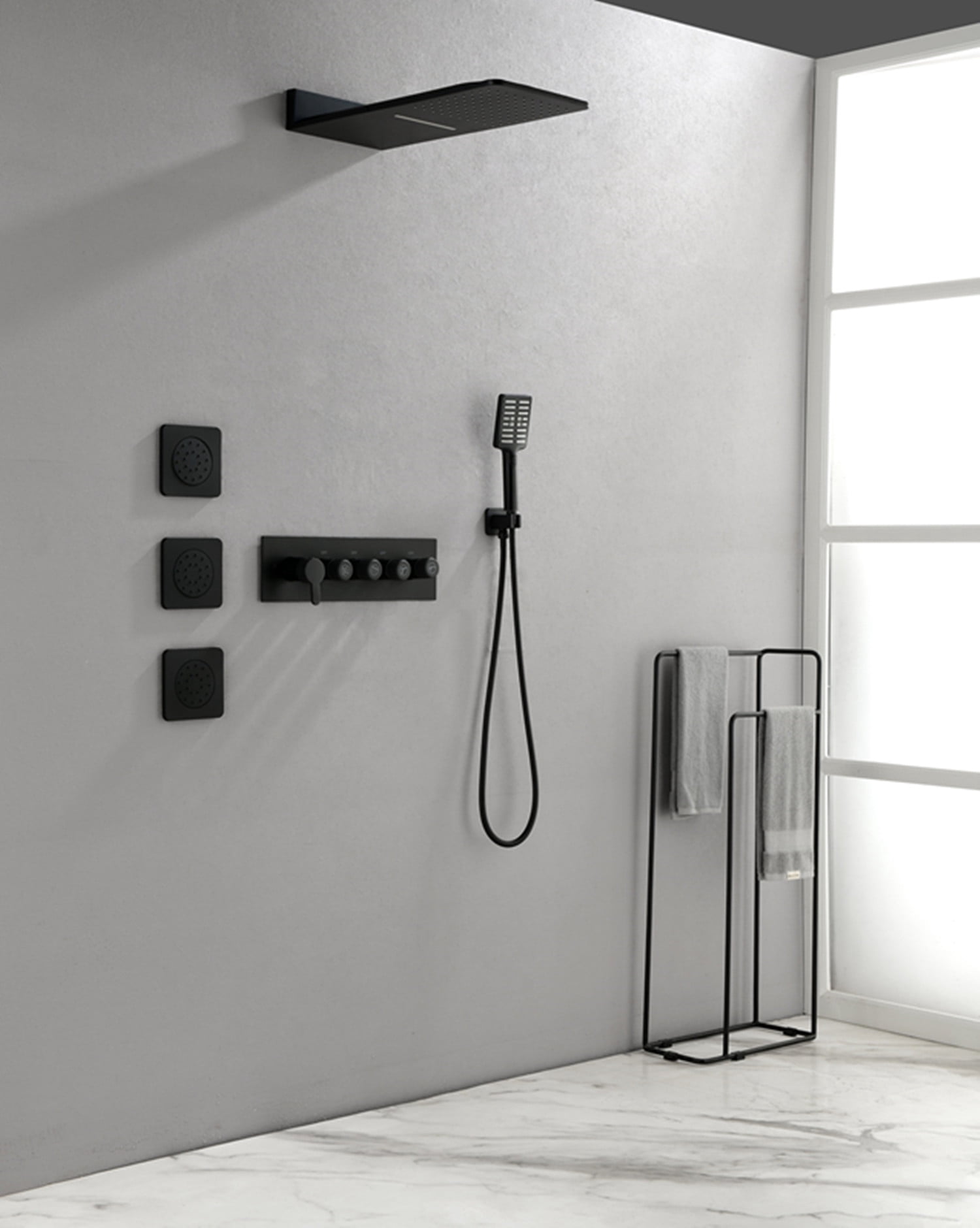 Wall Mounted Waterfall Rain Shower System, 3-Function Shower Combo Set ...
