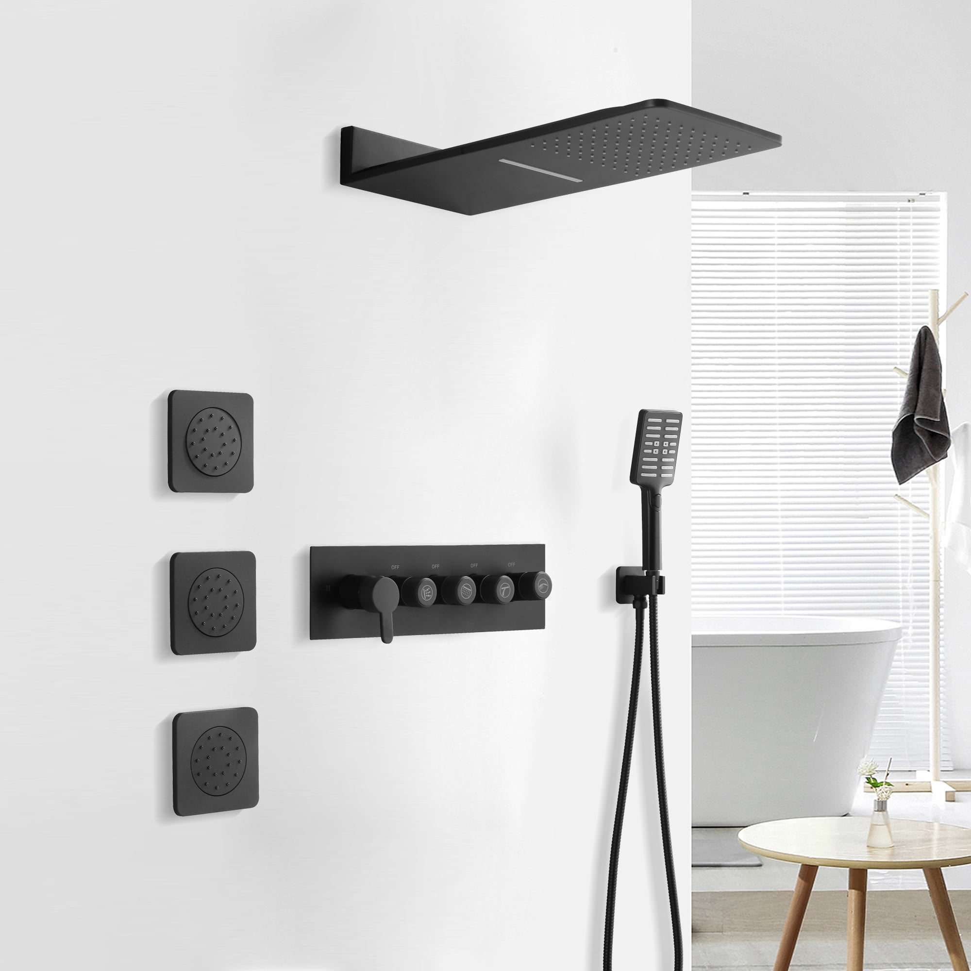 Wall Mounted Waterfall & Rain Shower System With 3 Body Sprays ...