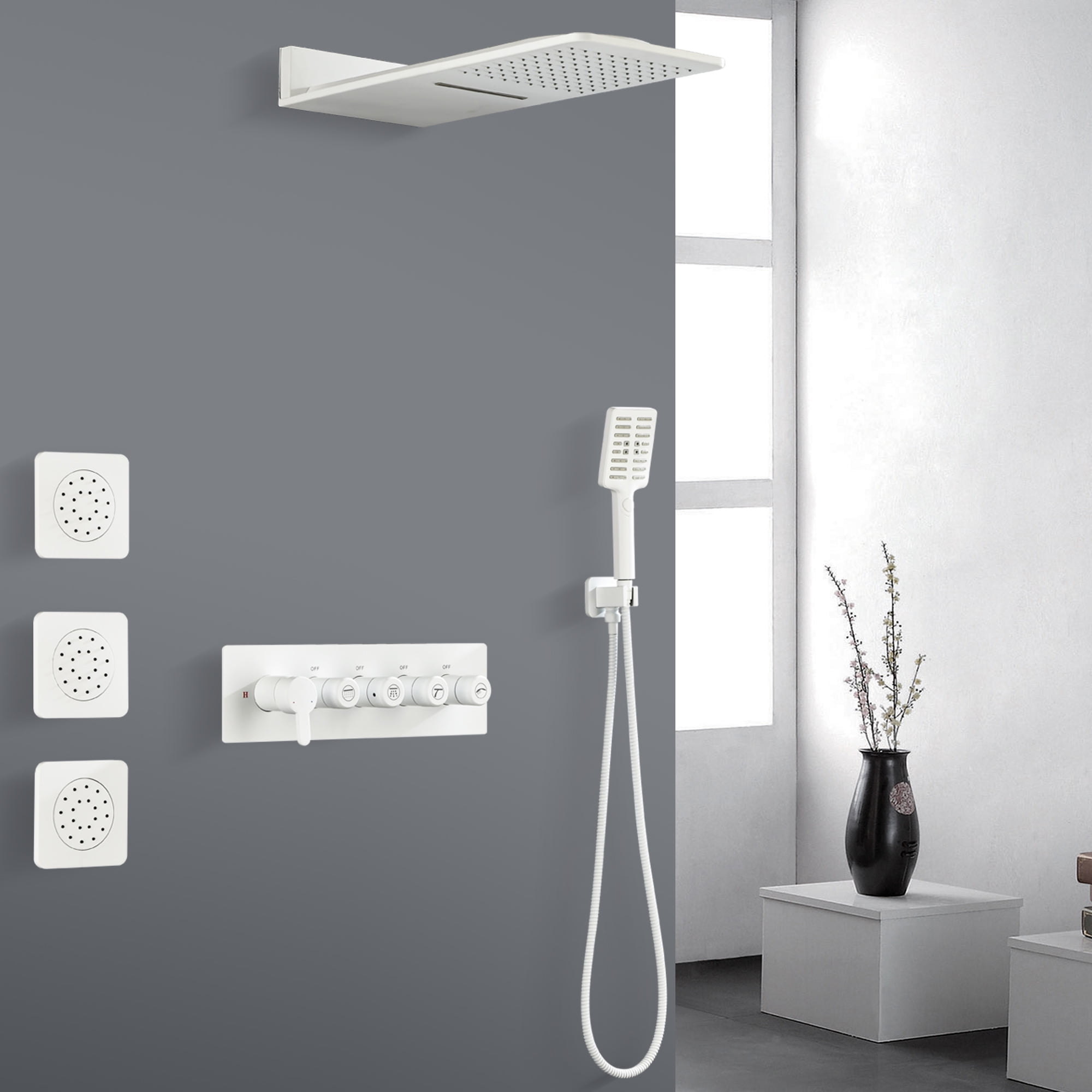 Wall Mounted Waterfall & Rain Shower System With 3 Body Sprays ...