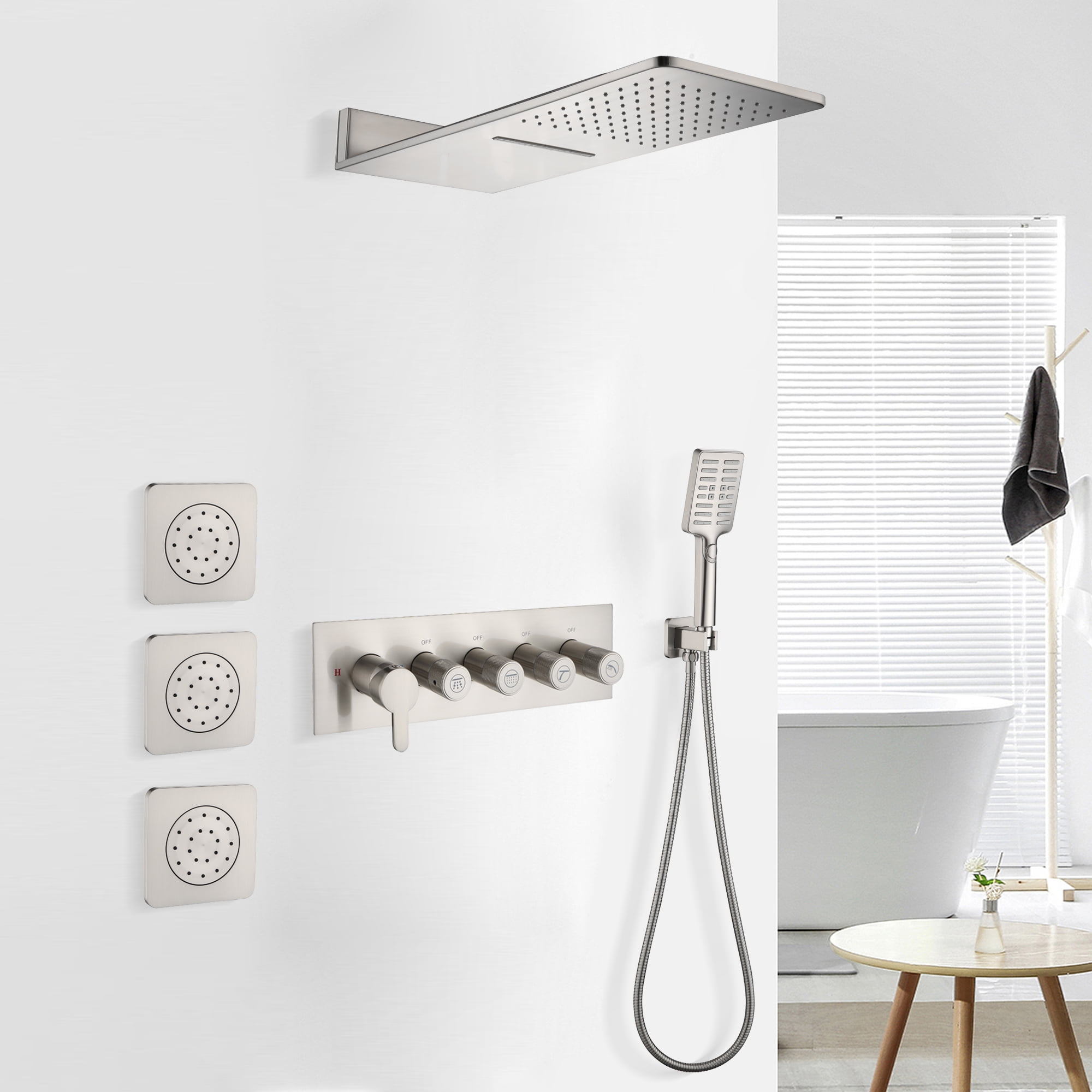 Wall Mounted Waterfall & Rain Shower System With 3 Body Sprays ...