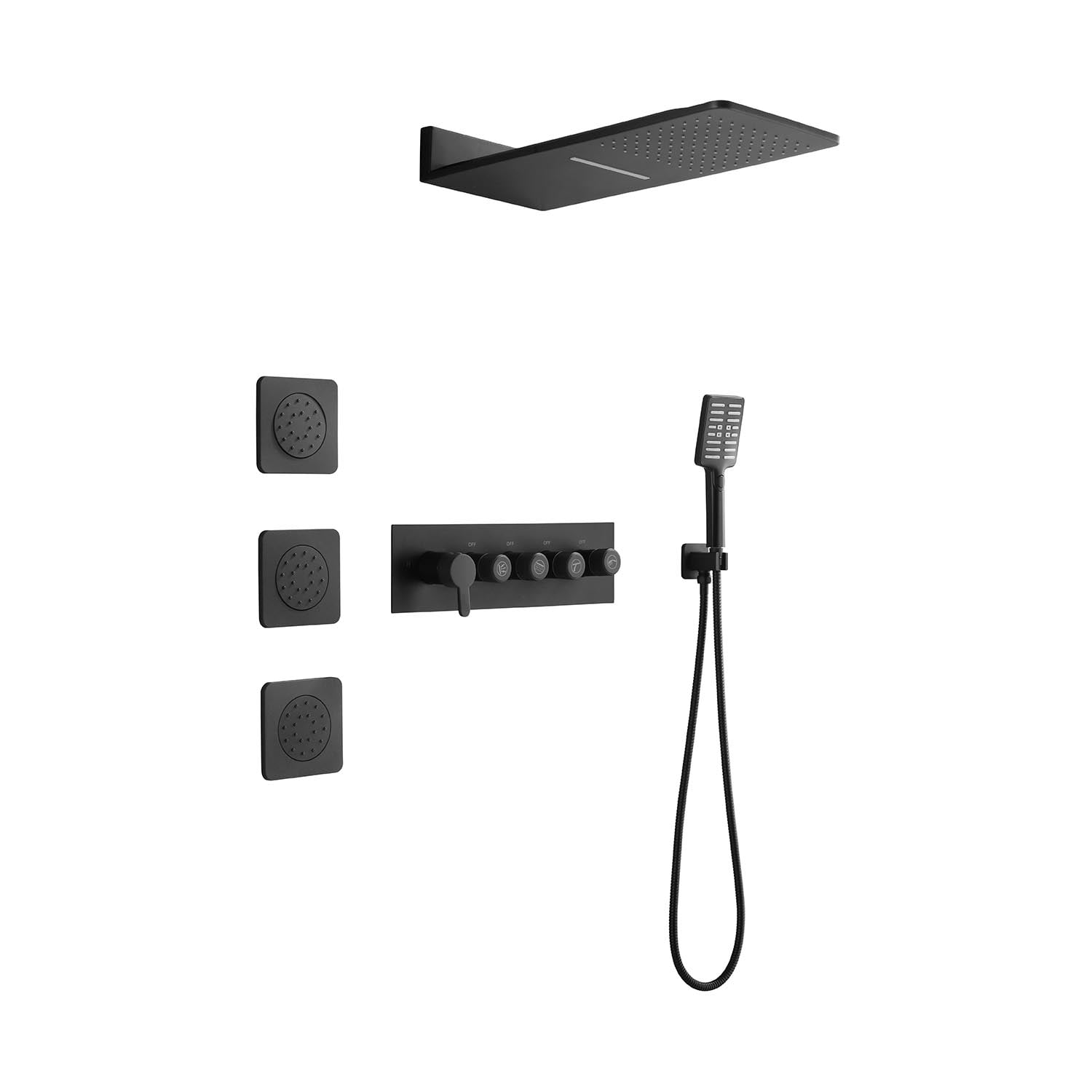 Wall Mounted Waterfall Rain Shower System With 3 Body Sprays & Handheld ...